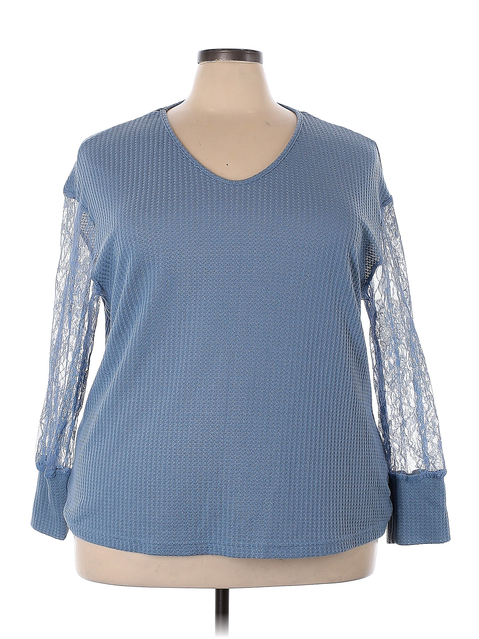 Shein 100% Polyester Polka Dots Blue Long Sleeve Top Size 4X (Plus ...