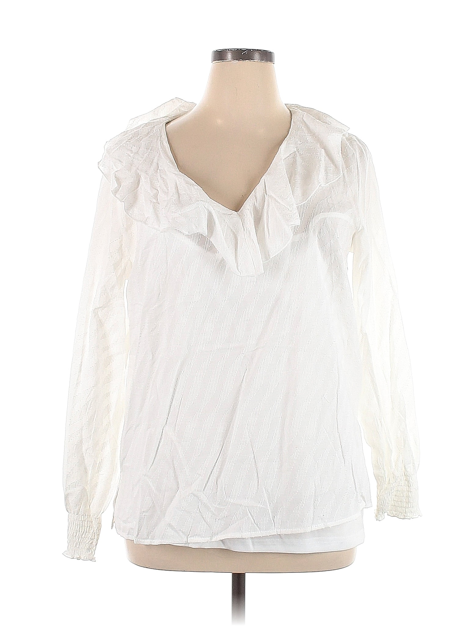 Luukse Stripes White Long Sleeve Top Size 1X (Plus) - 39% off | ThredUp