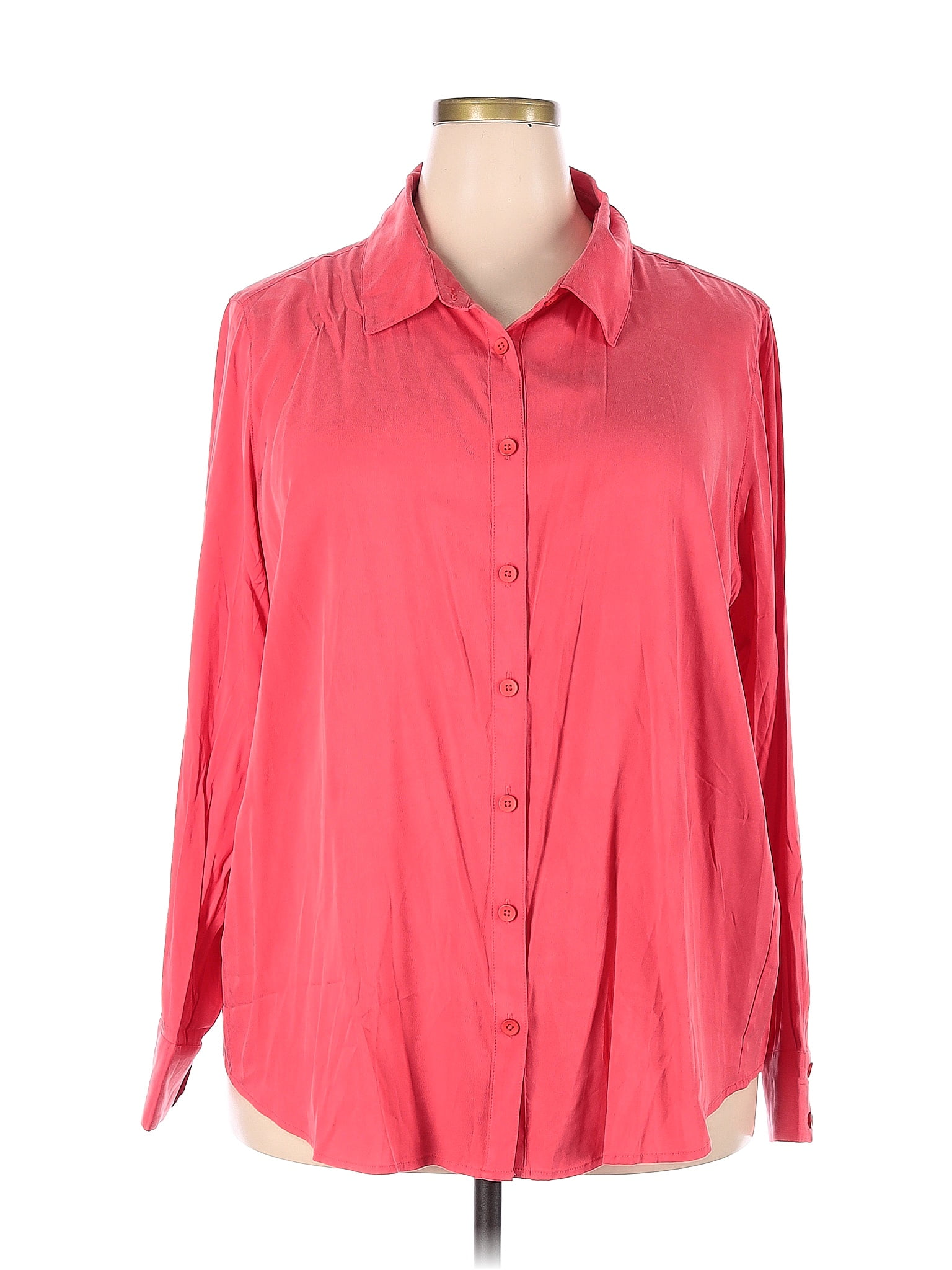 Universal Standard Pink Red Long Sleeve Button Down Shirt Size 22 L