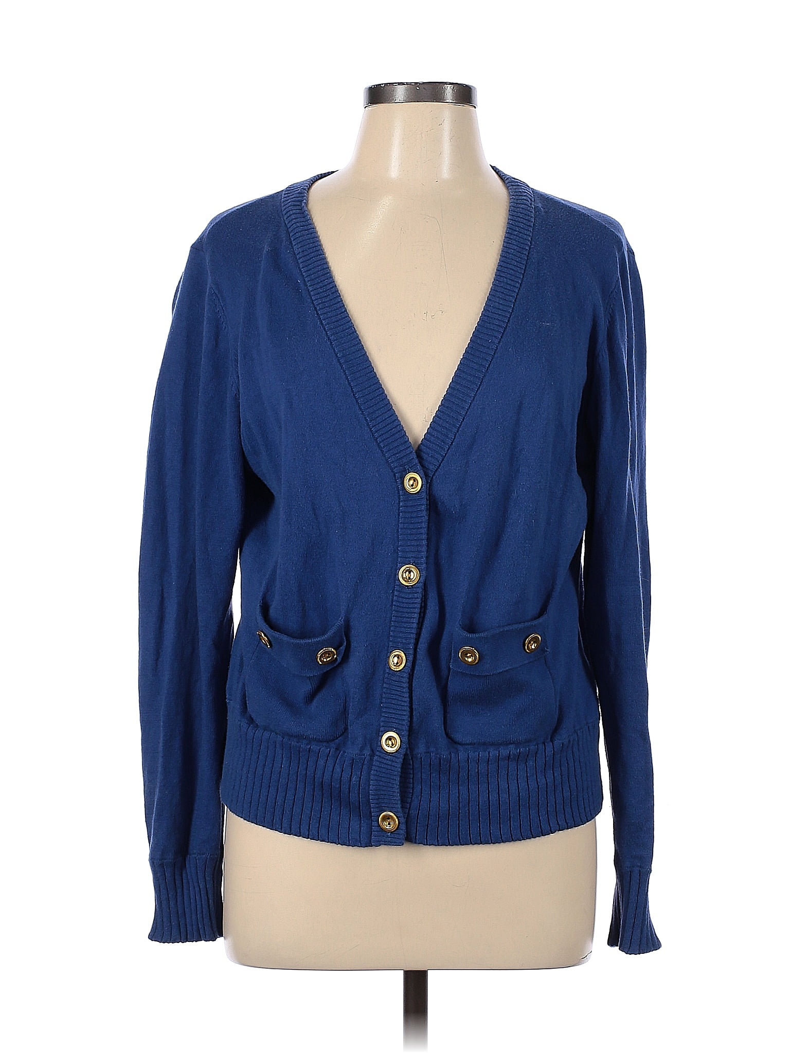 Cabi Color Block Solid Blue Cardigan Size L 66 Off Thredup