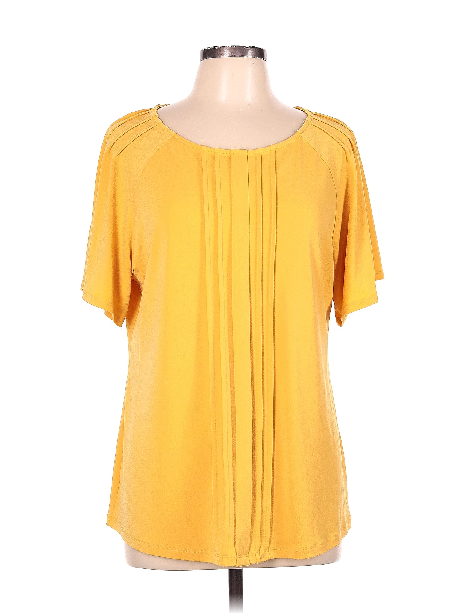 Charter Club Solid Yellow Short Sleeve Blouse Size L 60 Off Thredup