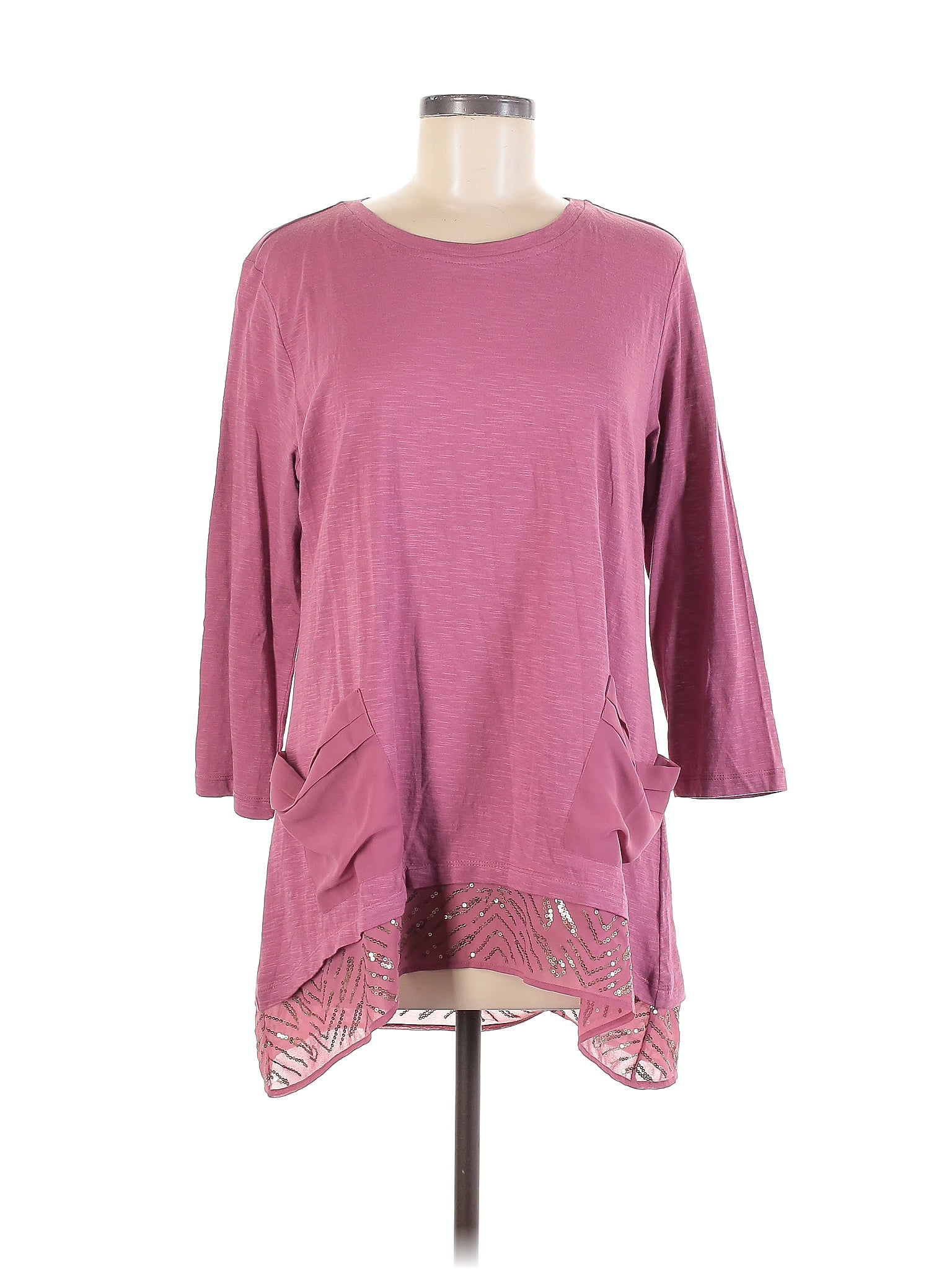 Logo By Lori Goldstein 100 Cotton Solid Burgundy 3 4 Sleeve Top Size M