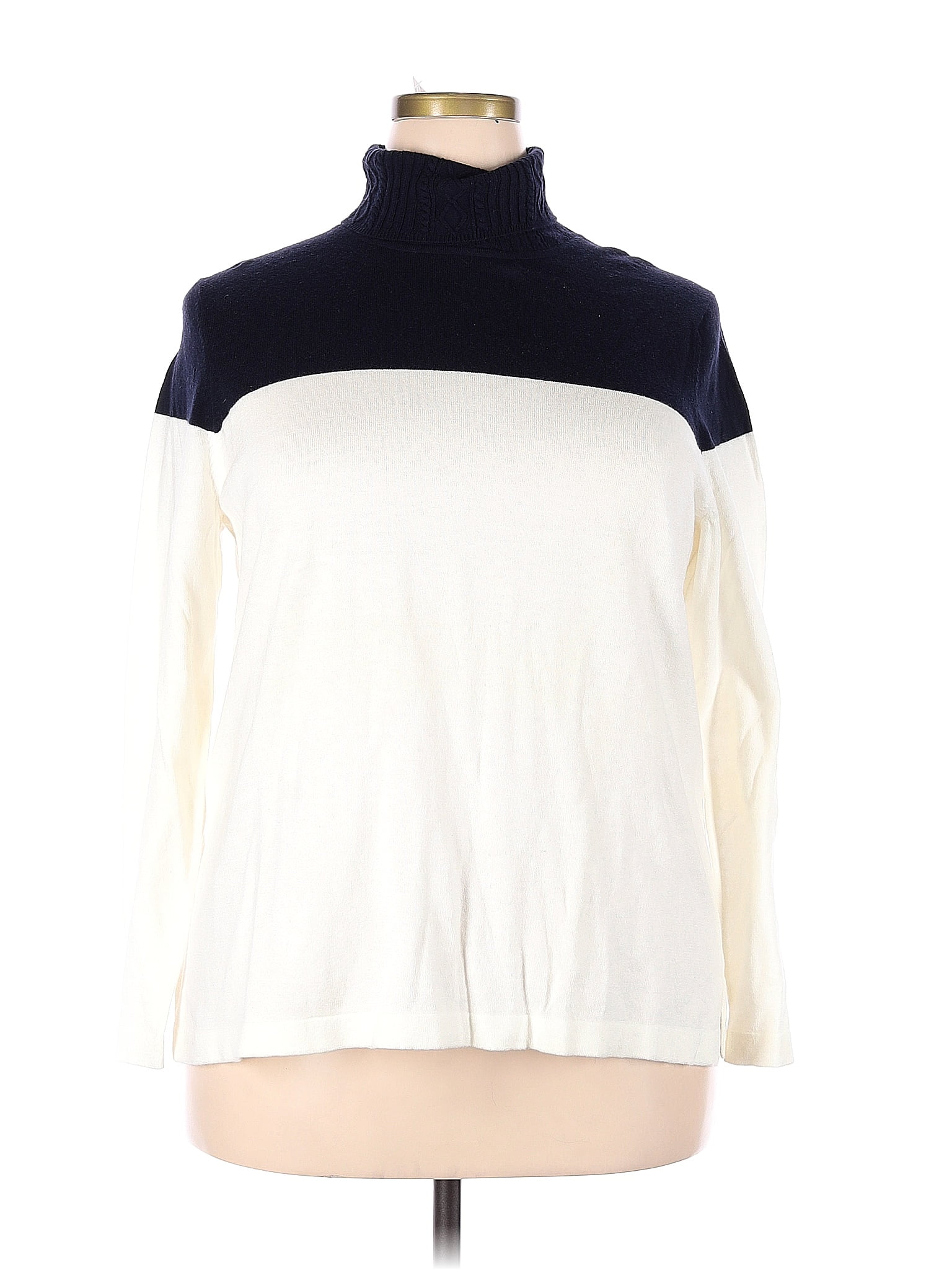 Talbots Outlet Color Block Ivory Turtleneck Sweater Size 2X (Plus) - 57 ...