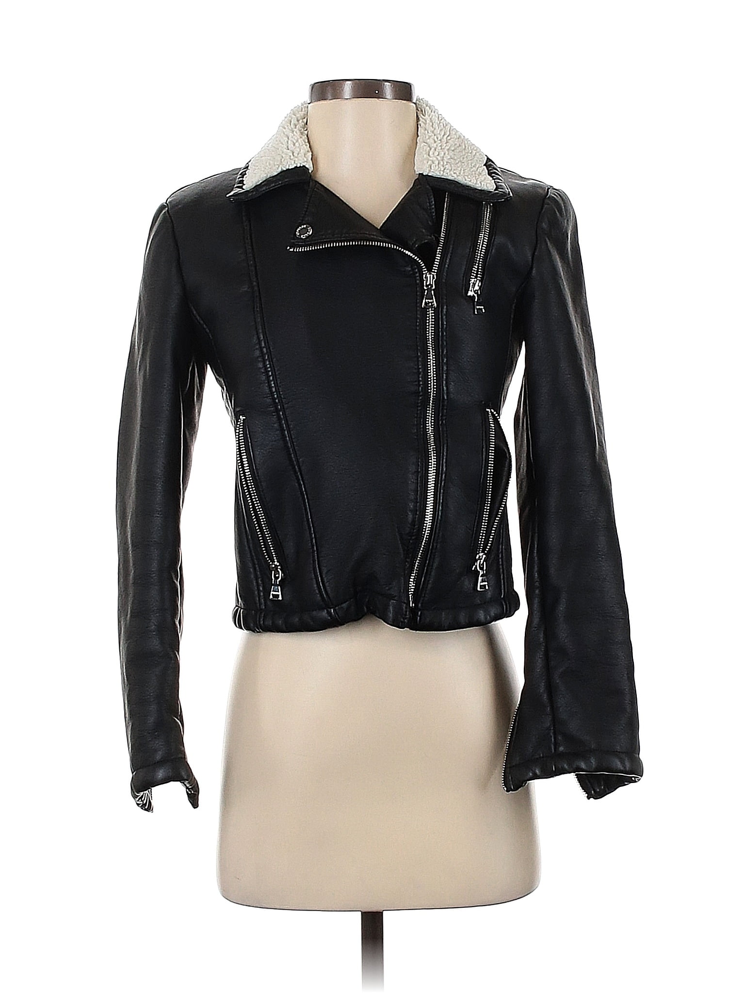 Express 100% Rayon Solid Black Faux Leather Jacket Size XS - 65% off | thredUP