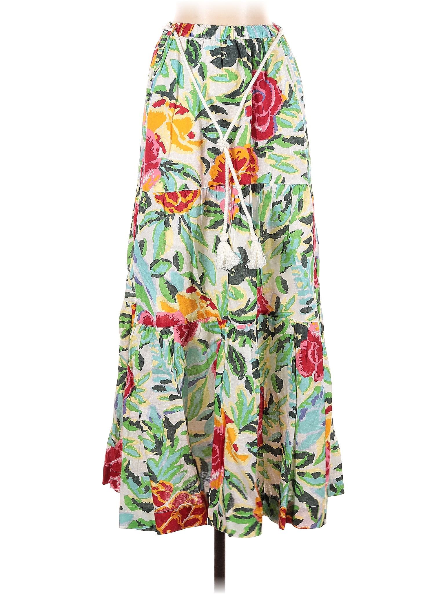 Unsubscribed 100% Linen Floral Multi Color Green Casual Skirt Size 2 ...