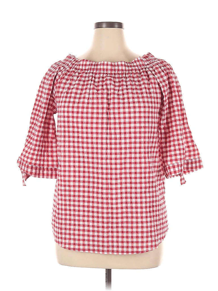 Per Se Checkered Gingham Multi Color Red 3 4 Sleeve Blouse Size Xl 65