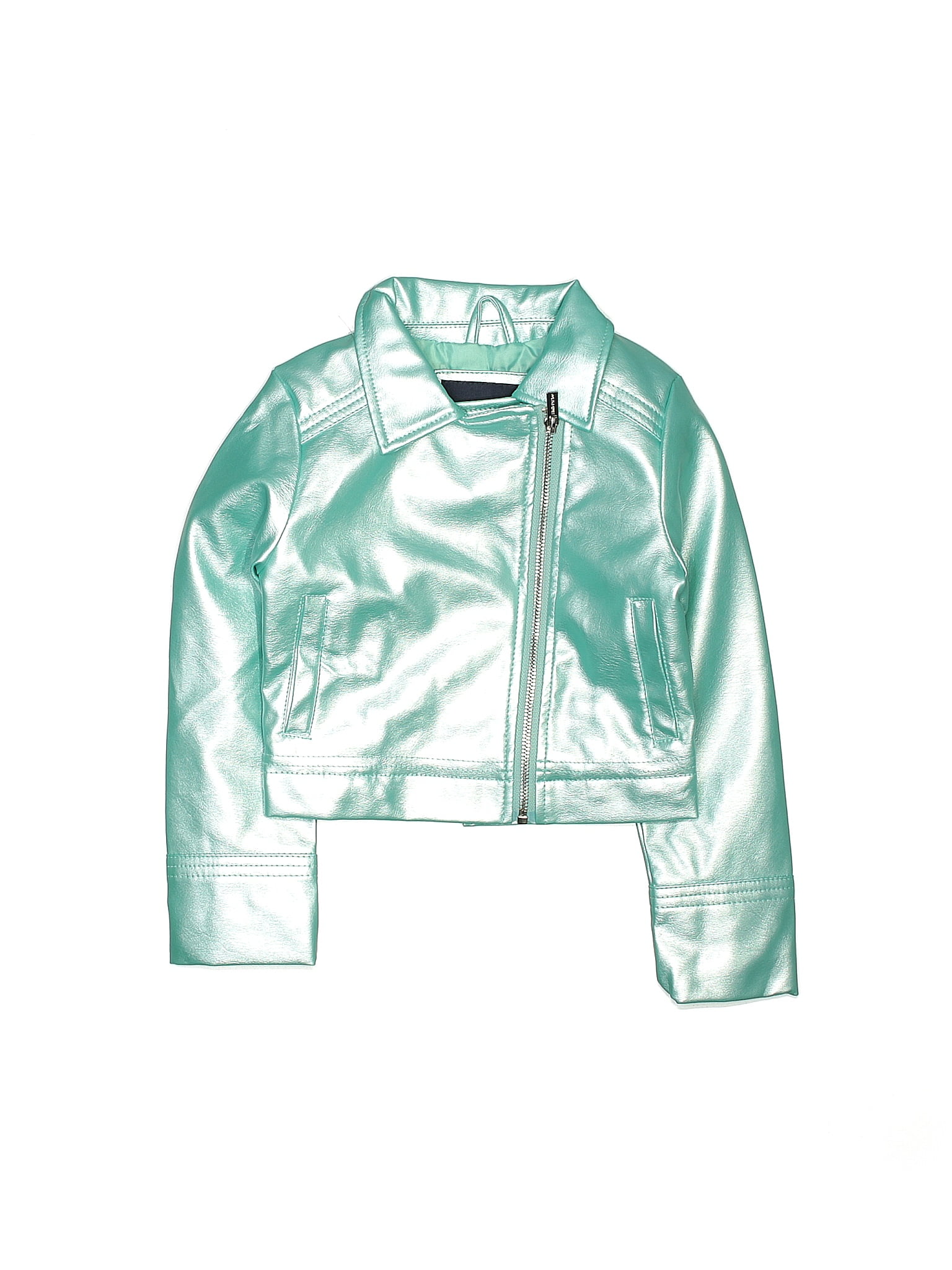 Limited Too 100% Polyurethane Solid Silver Faux Leather Jacket Size 5 ...