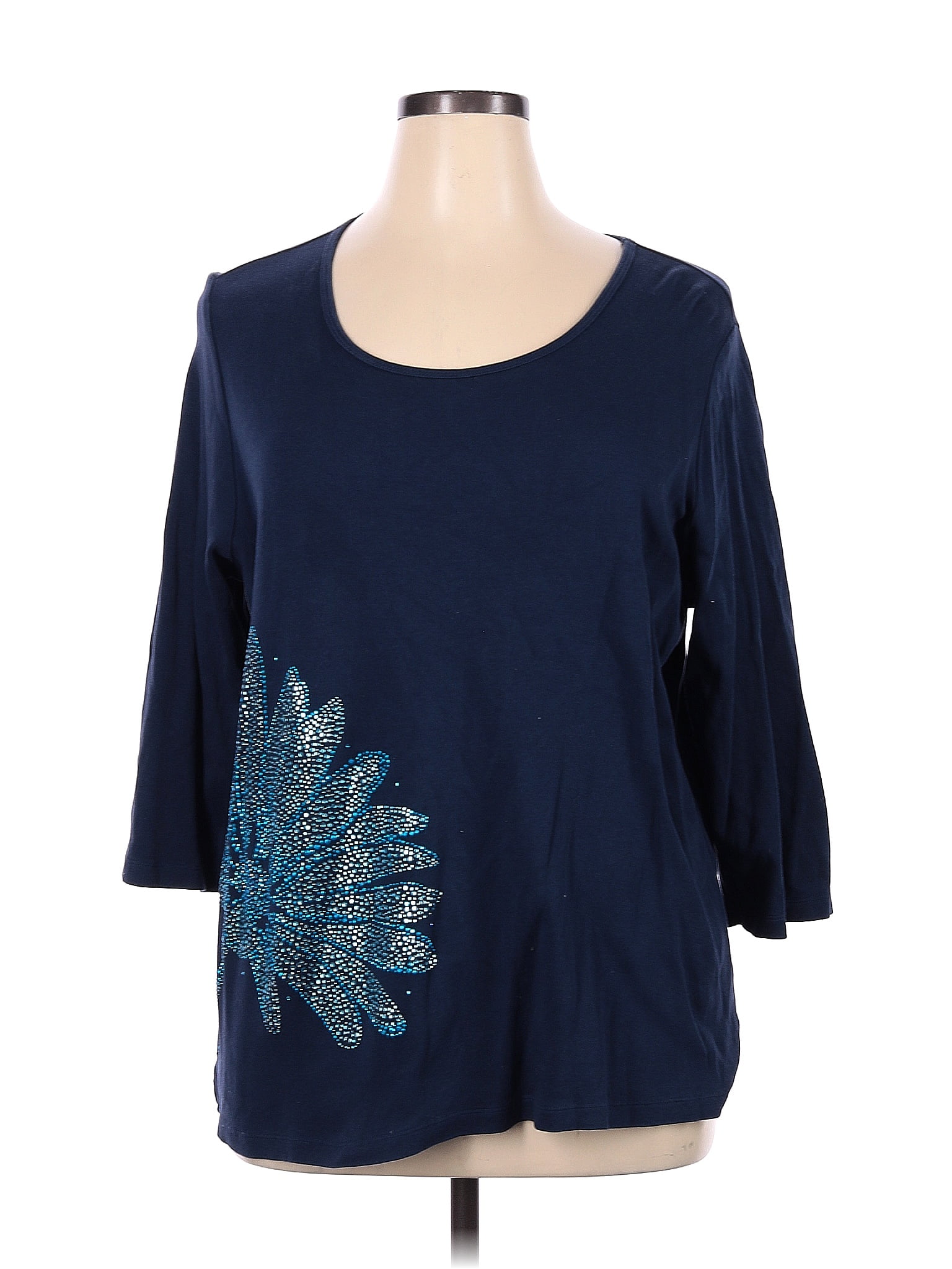 Quacker Factory 100% Cotton Navy Blue 3/4 Sleeve Top Size XL - 65% off ...
