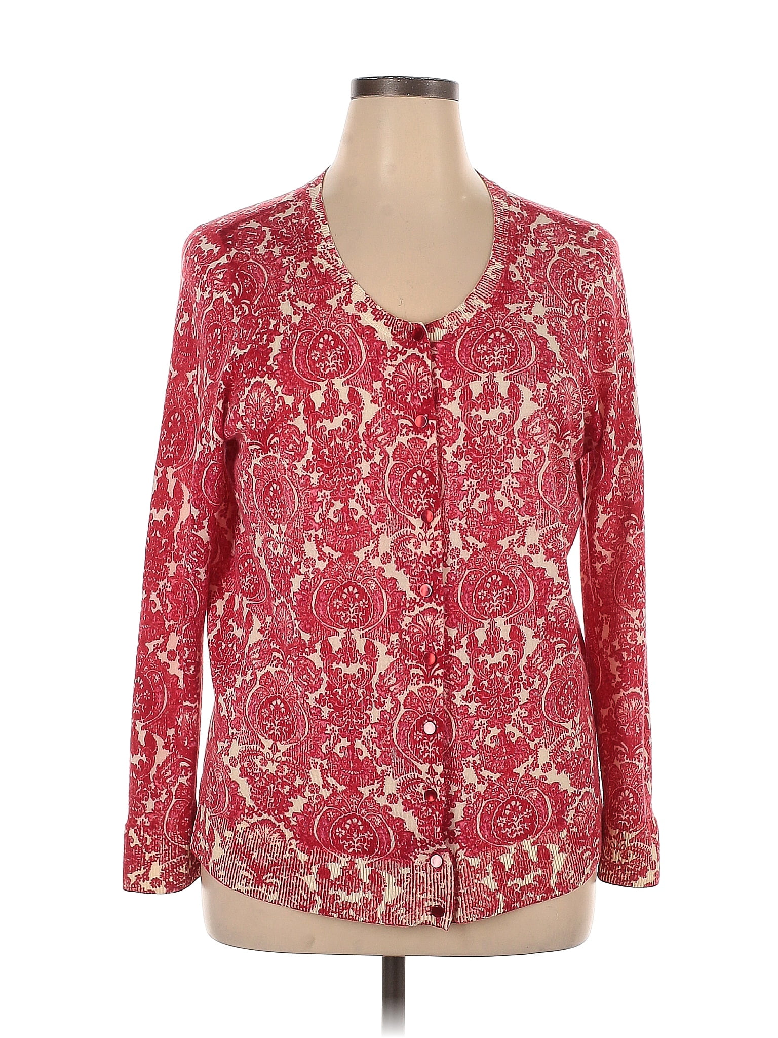 Talbots 100% Wool Color Block Paisley Red Cardigan Size 1X (Plus) - 67% ...