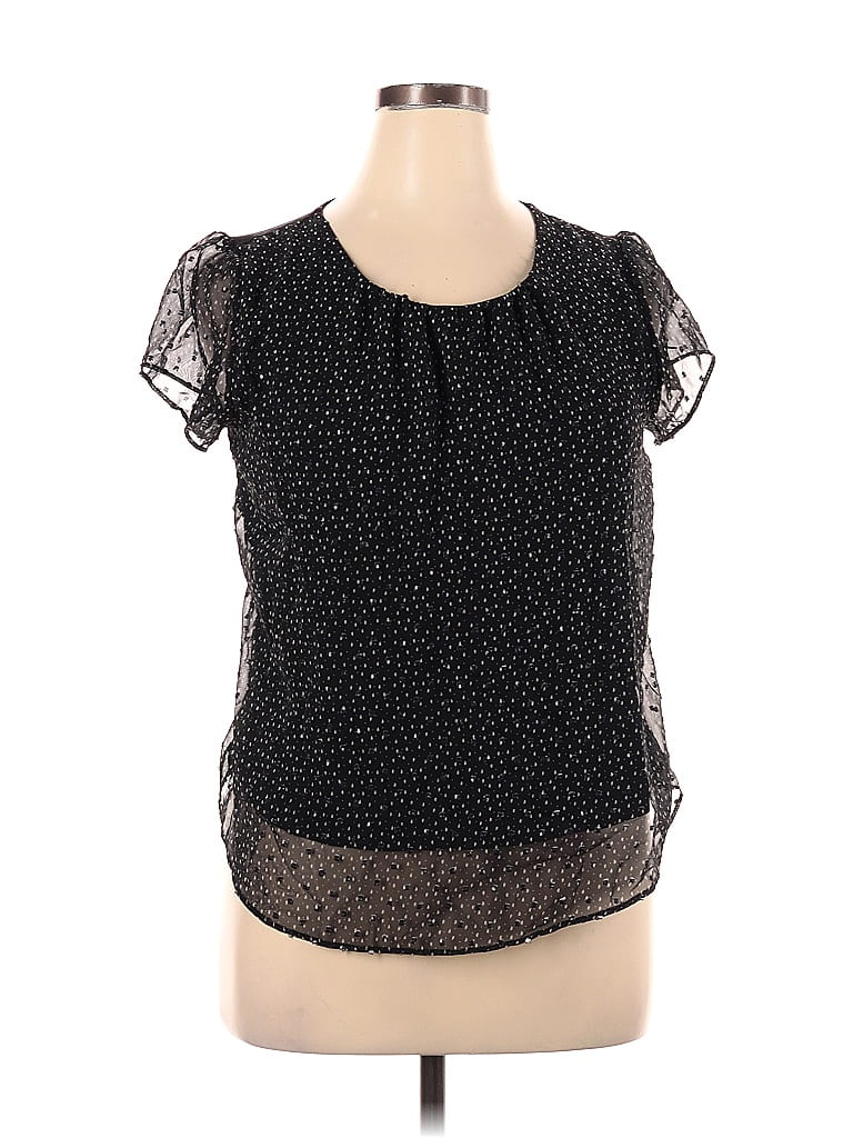 Lc Lauren Conrad 100 Polyester Polka Dots Black Short Sleeve Blouse