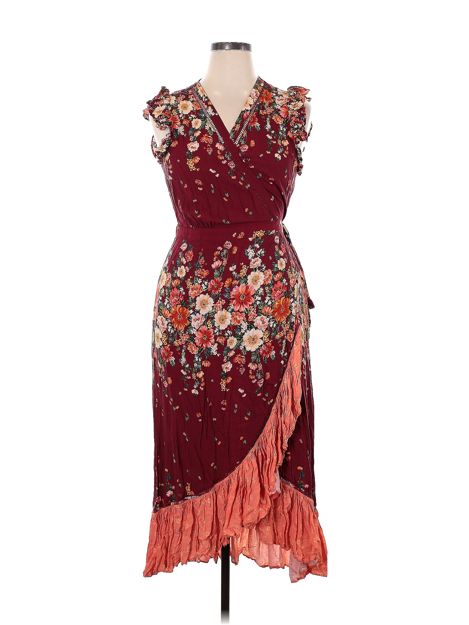 FARM Rio for Anthropologie 100% Viscose Floral Multi Color Burgundy ...