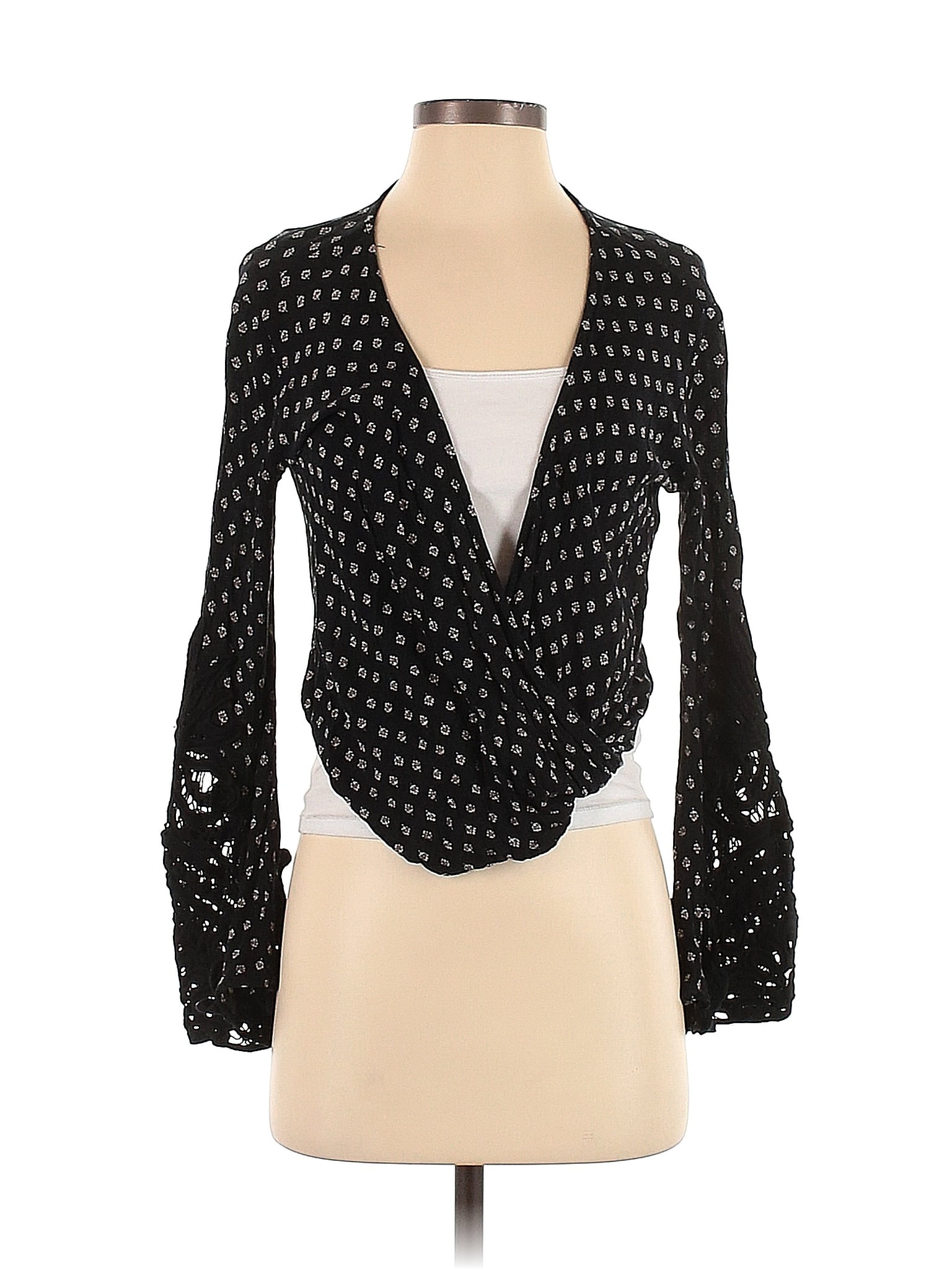 Lovestitch 100 Rayon Polka Dots Black Long Sleeve Blouse Size S 52