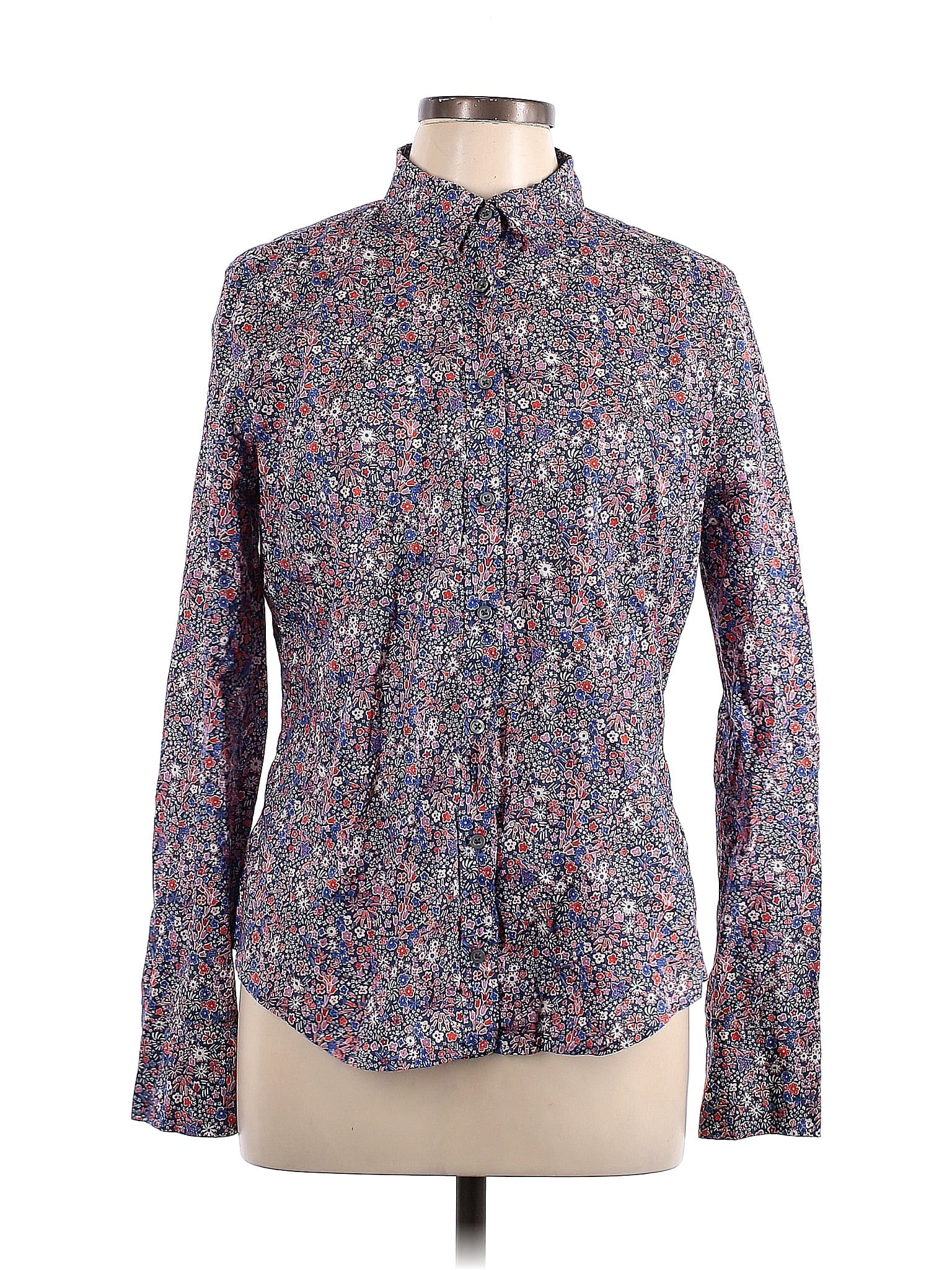 J.Crew 100% Cotton Floral Multi Color Blue Long Sleeve Button-Down Shirt Size 12 - 72% off | thredUP