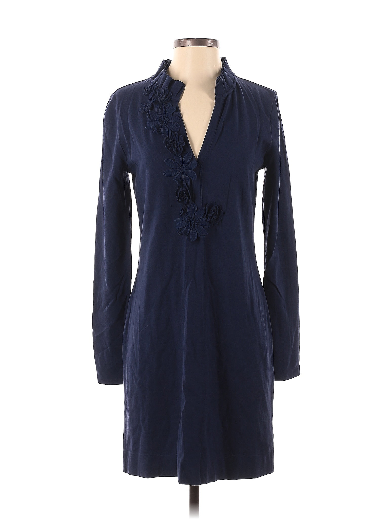 Lilly Pulitzer 100 Cotton Solid Navy Blue Casual Dress Size M 62