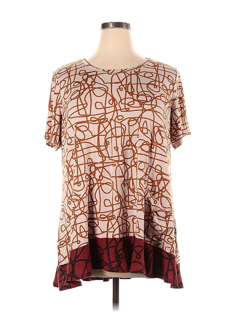 Logo By Lori Goldstein Multi Color Brown Short Sleeve Blouse Size Xl