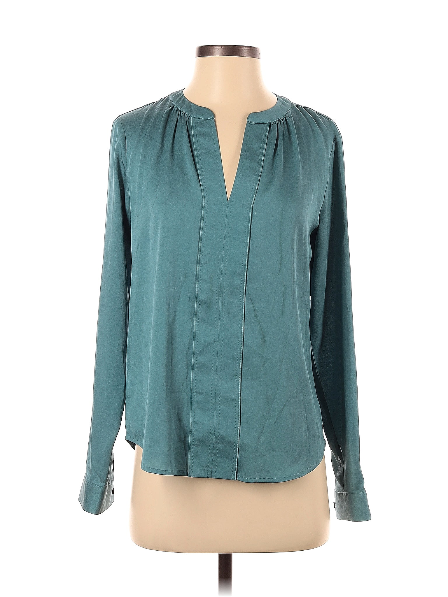 Ann Taylor 100 Polyester Solid Teal Long Sleeve Blouse Size Xs 74