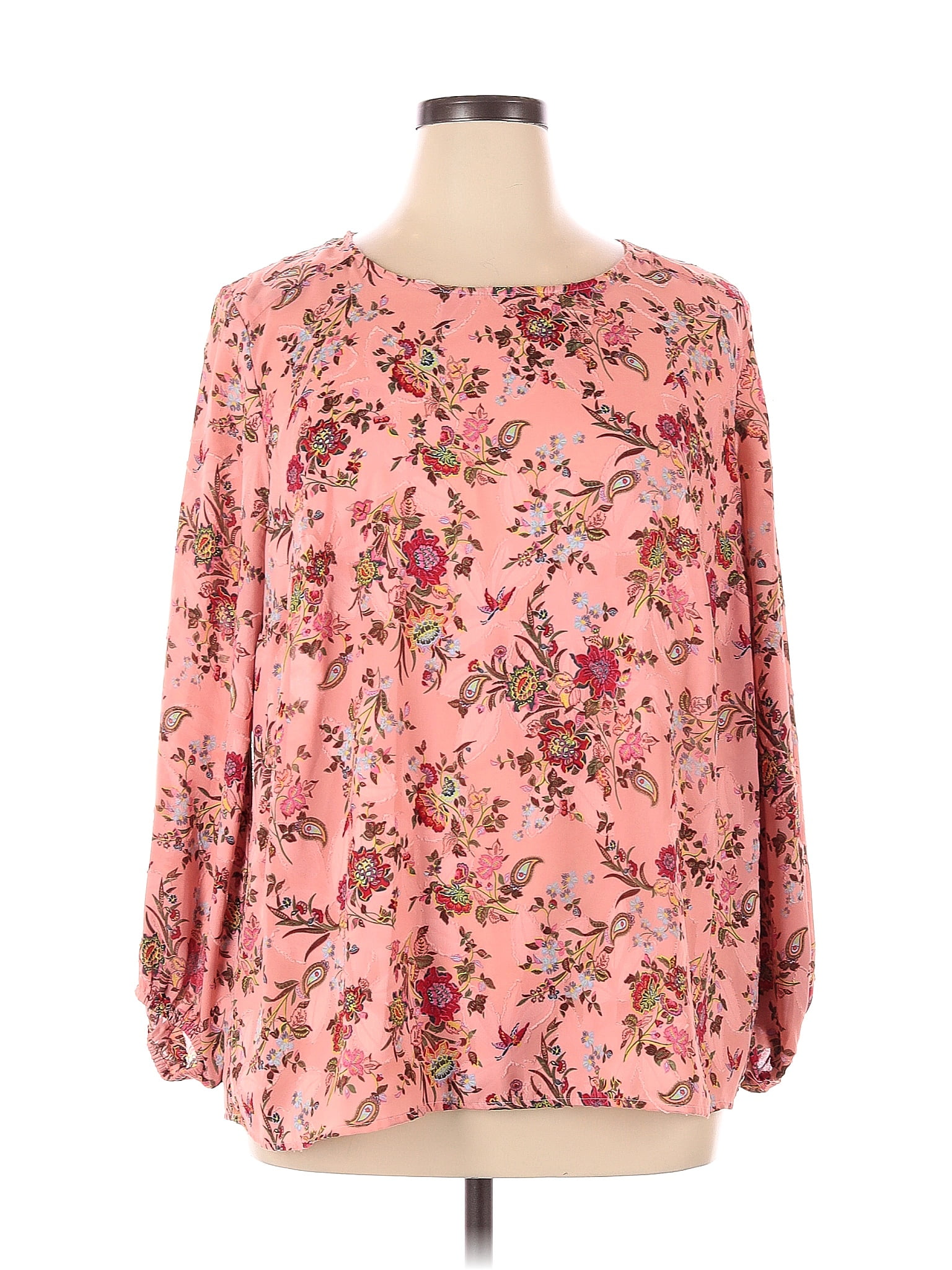 Ann Taylor Loft 100 Polyester Floral Pink Long Sleeve Blouse Size 16