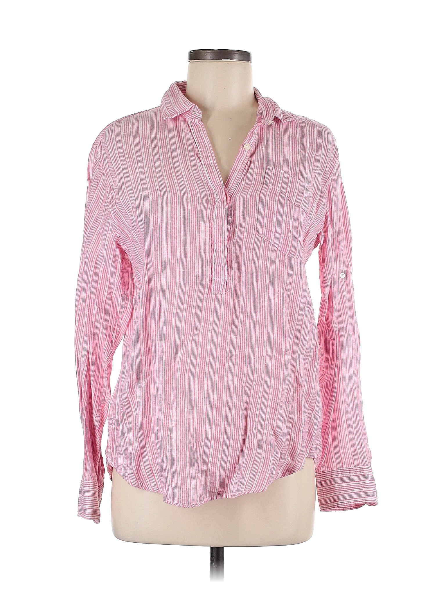 Gap 100 Linen Checkered Gingham Pink Long Sleeve Blouse Size M 68