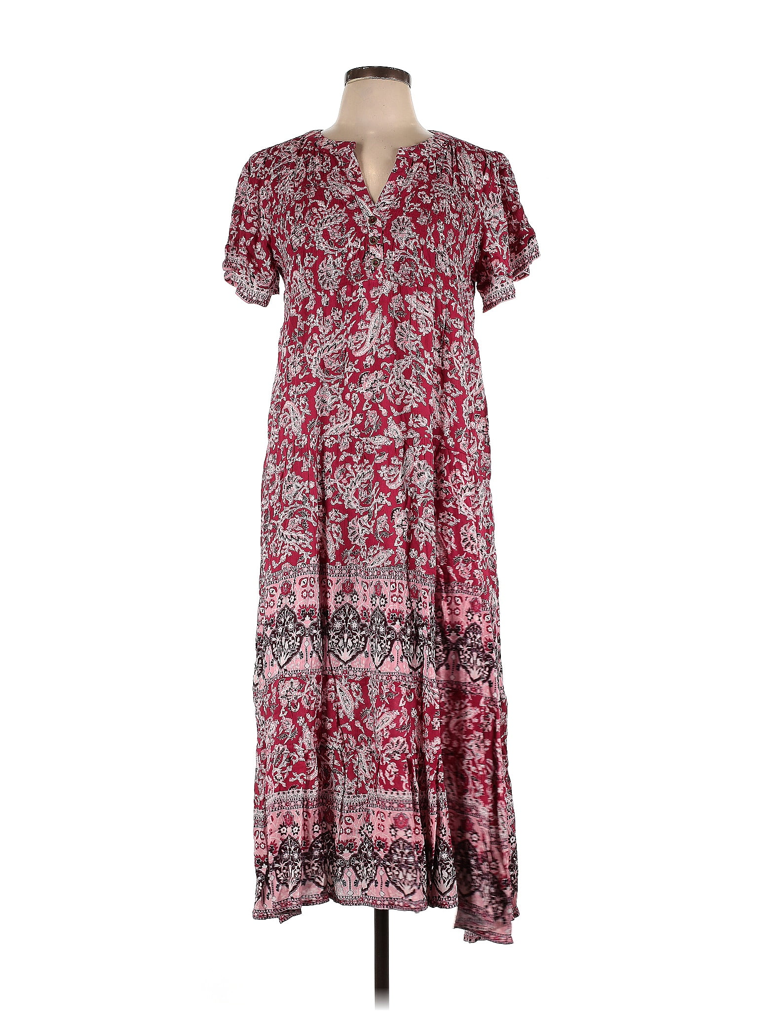 Knox Rose 100 Rayon Floral Multi Color Burgundy Casual Dress Size L