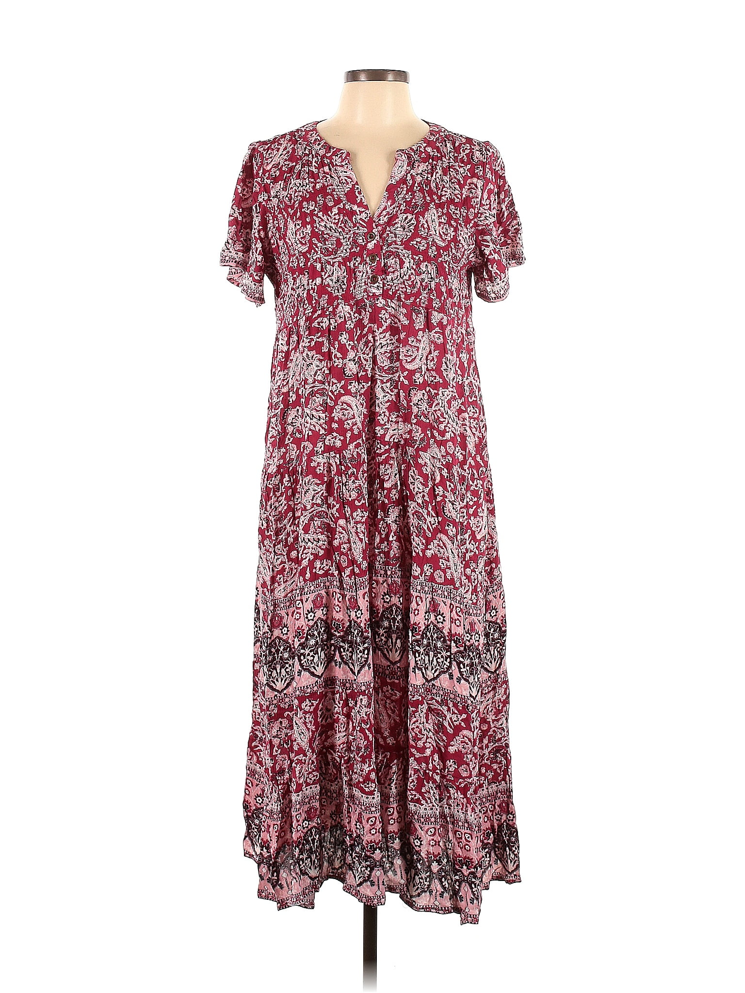 Knox Rose 100 Rayon Floral Multi Color Burgundy Casual Dress Size L