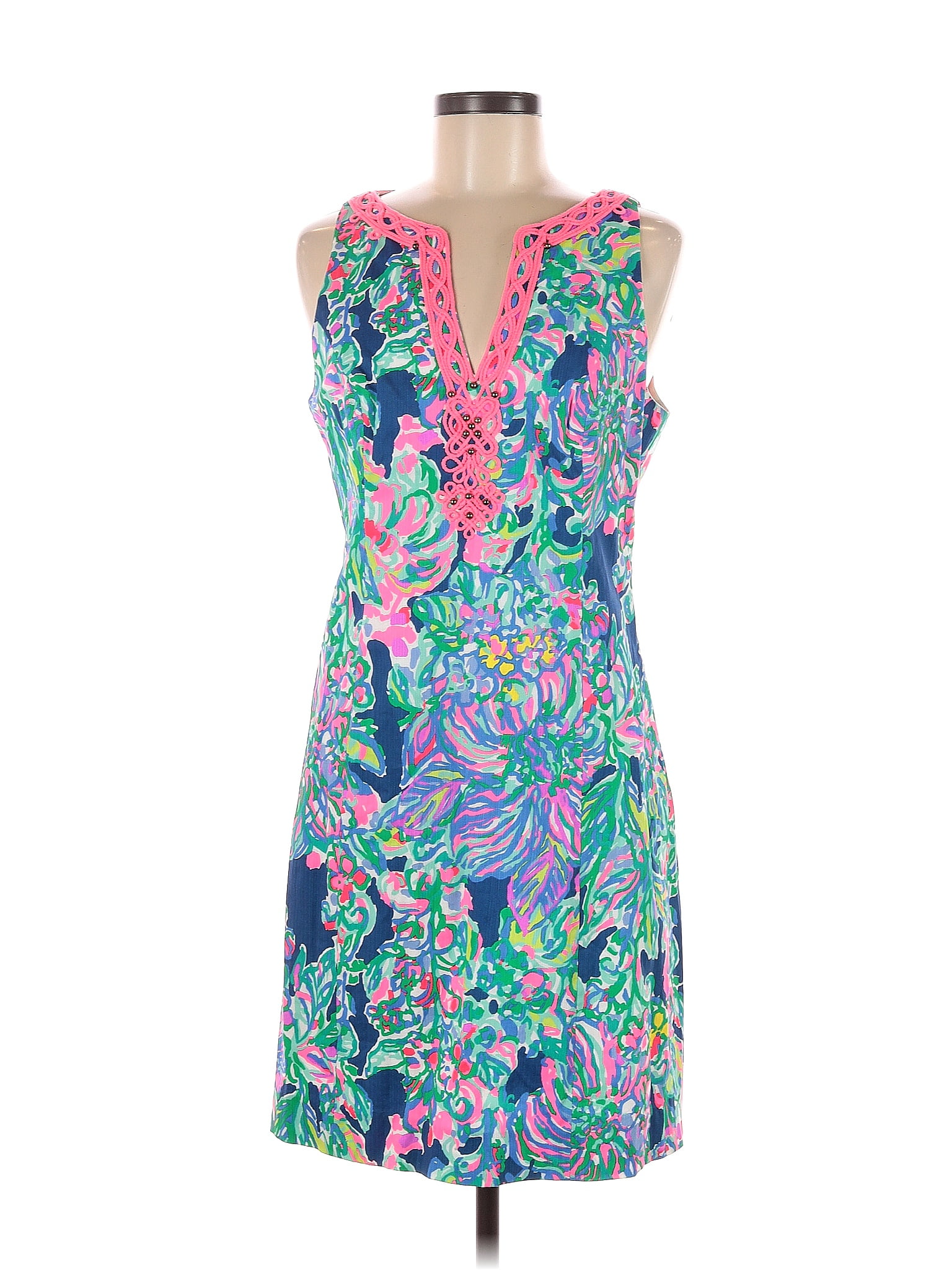 Lilly Pulitzer 100 Cotton Floral Multi Color Blue Casual Dress Size 8