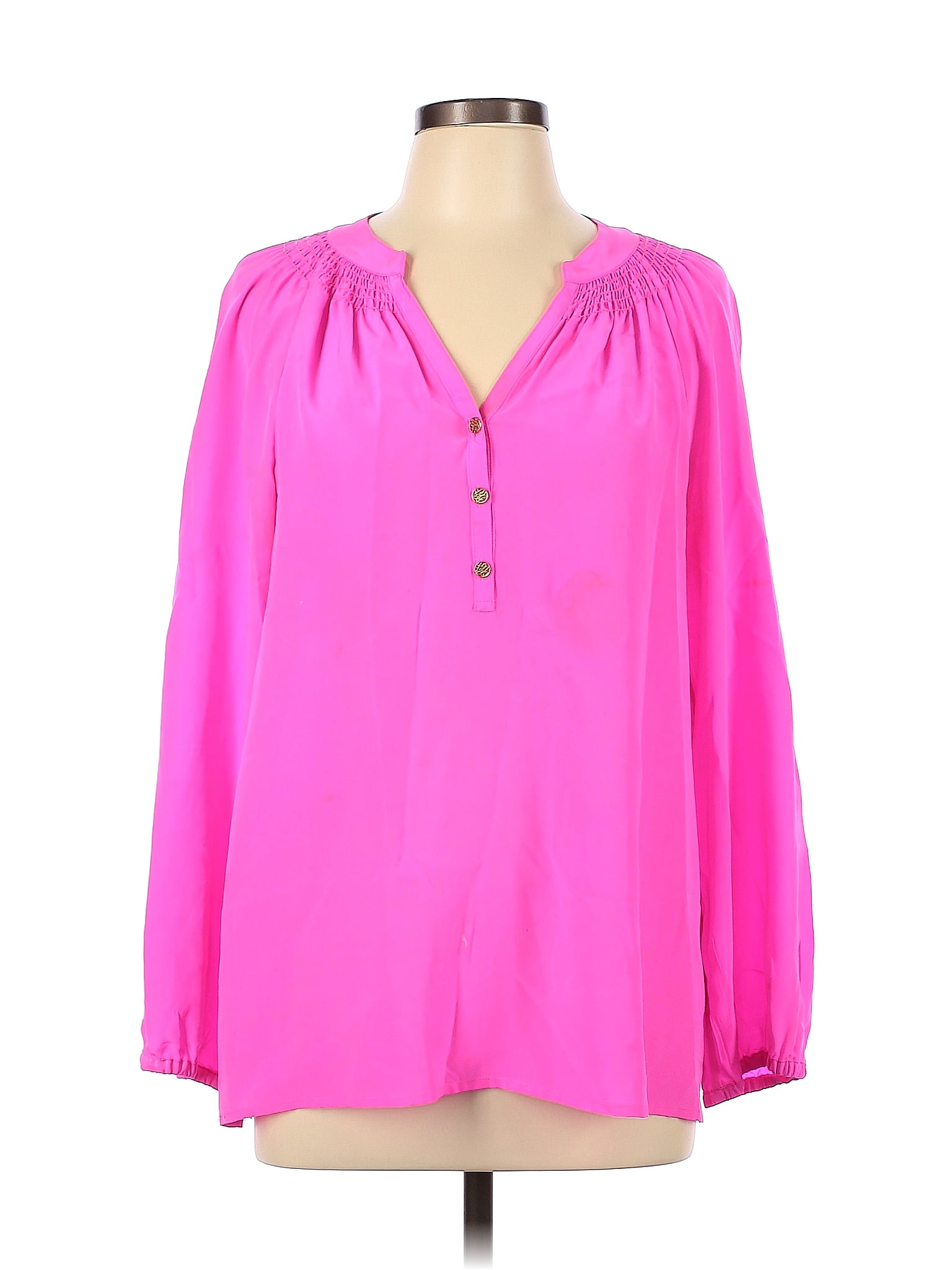 Lilly Pulitzer 100% Silk Pink Long Sleeve Blouse Size L - 65% off | thredUP