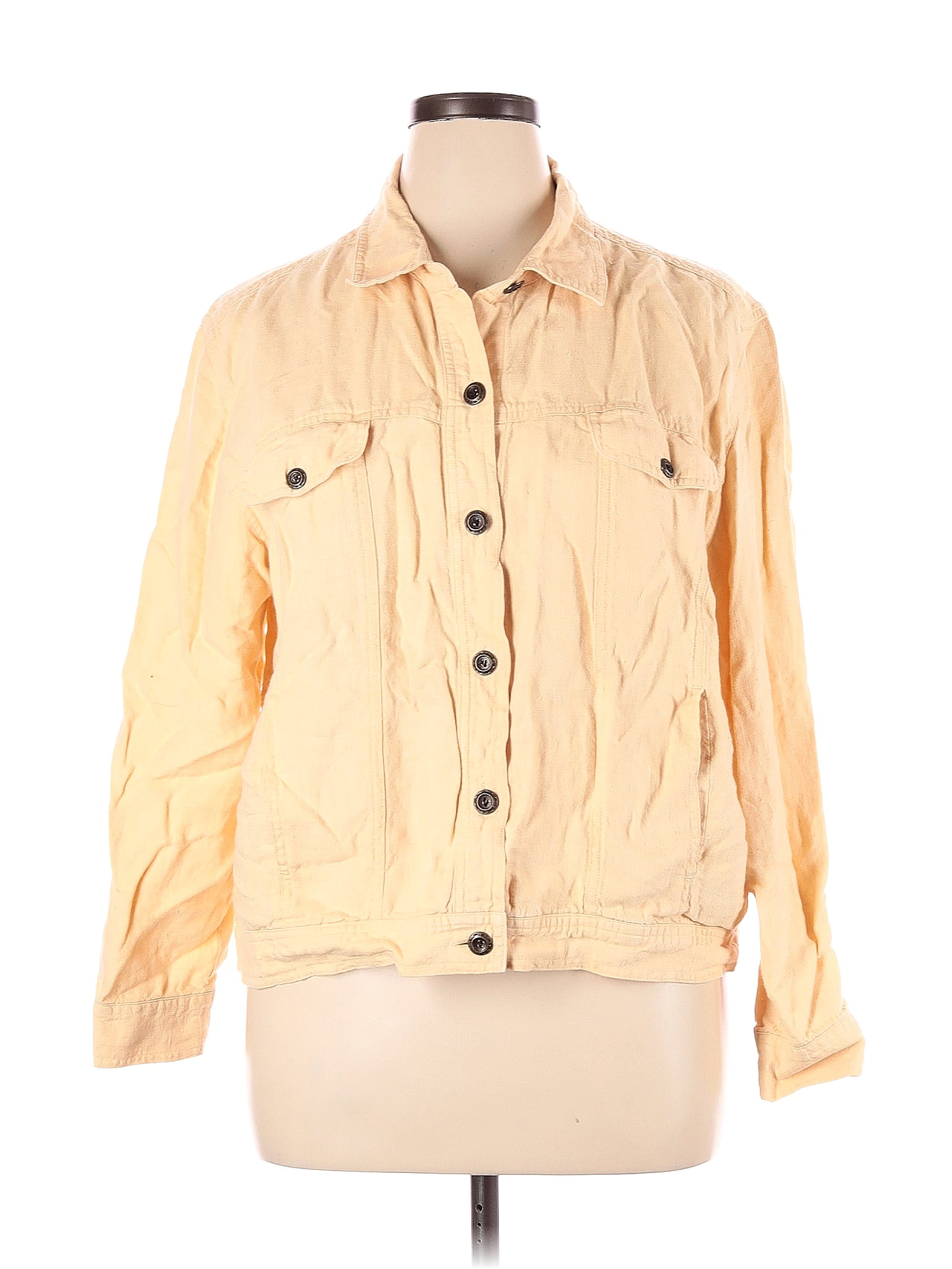 J.Jill 100% Linen Solid Yellow Gold Jacket Size XL - 76% off | thredUP