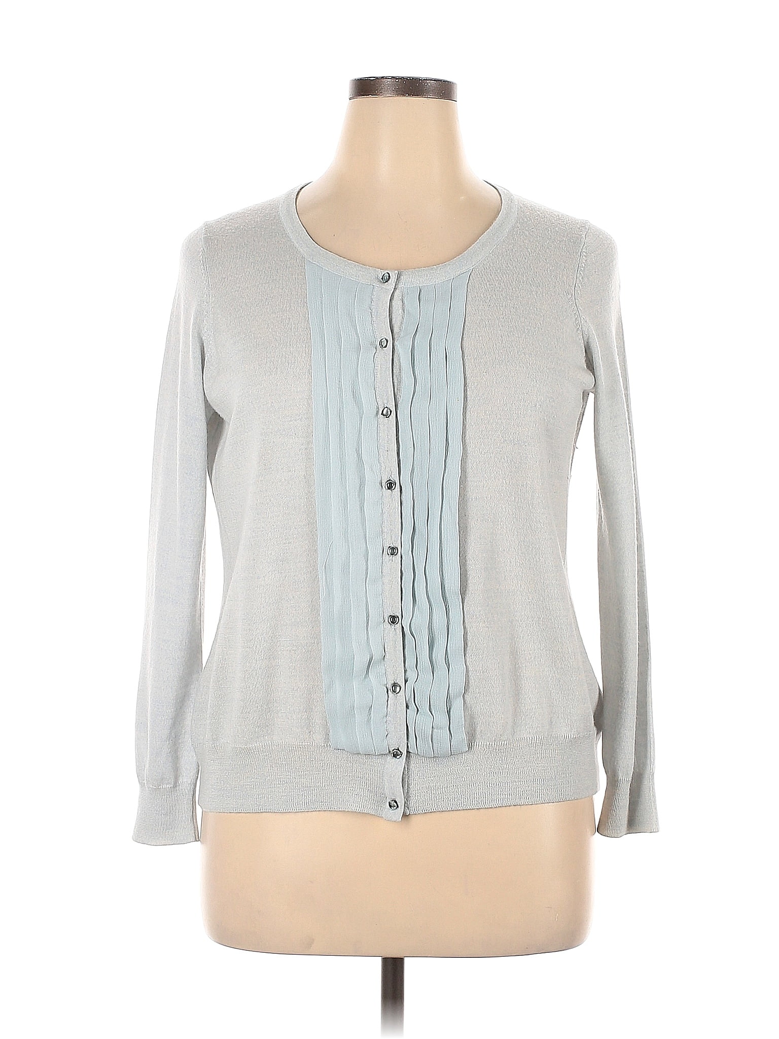 Talbots 100 Merino Wool Color Block Gray Cardigan Size 1x Plus 71