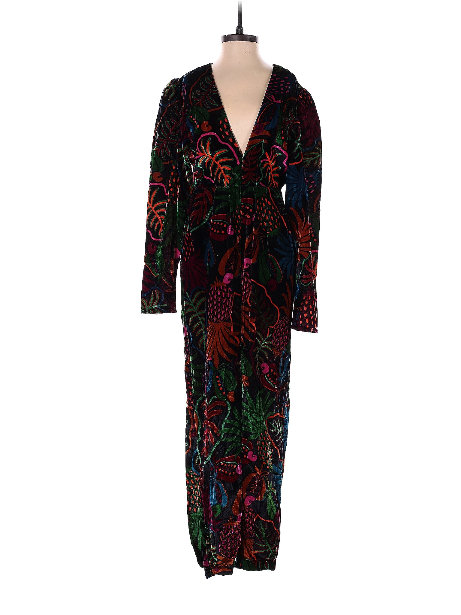 FARM Rio Tropical Multi Color Black Fruits Dream Velvet Jumpsuit Size S ...
