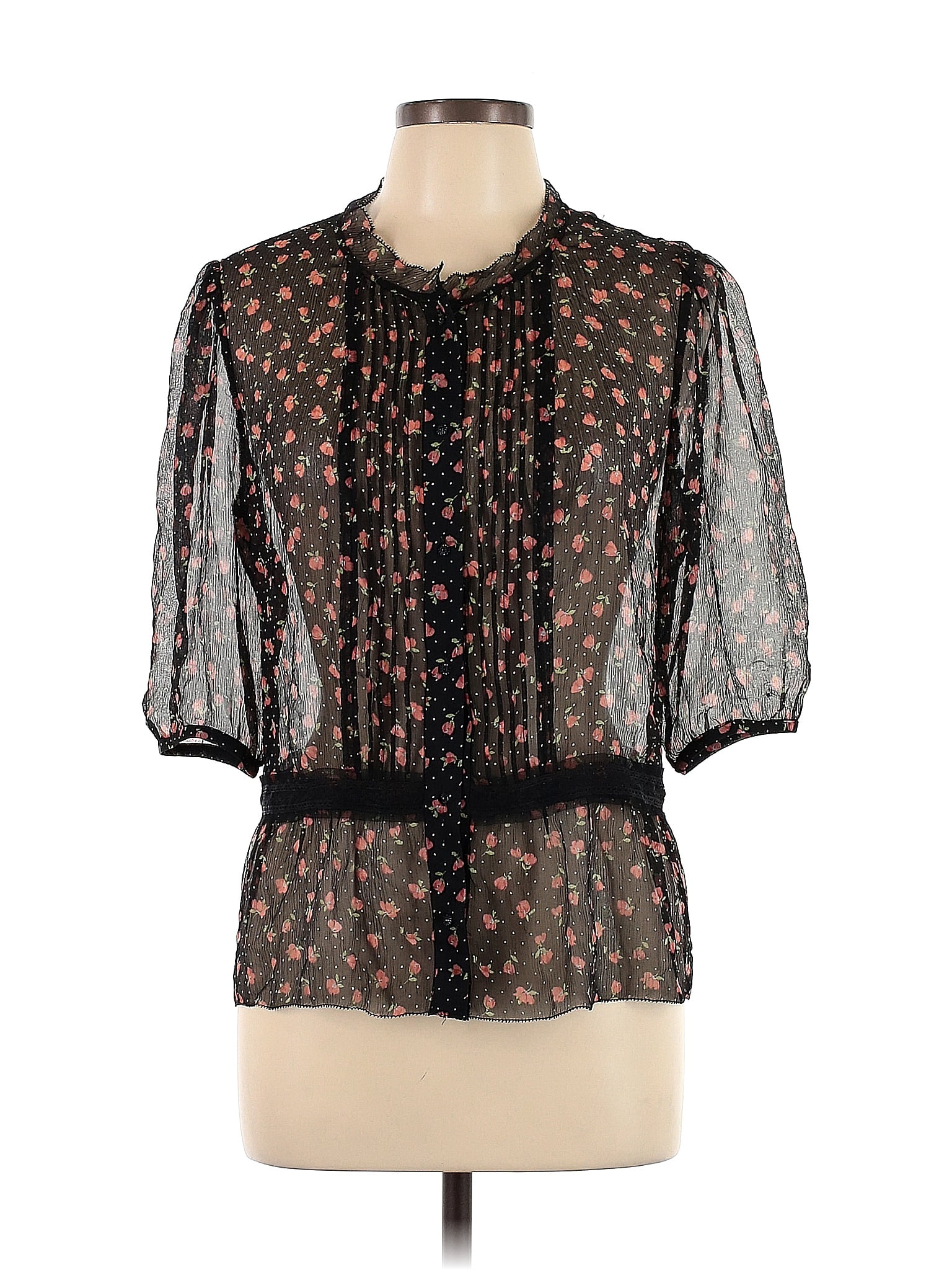 Intuitions 100 Silk Polka Dots Black Short Sleeve Blouse Size 12 50