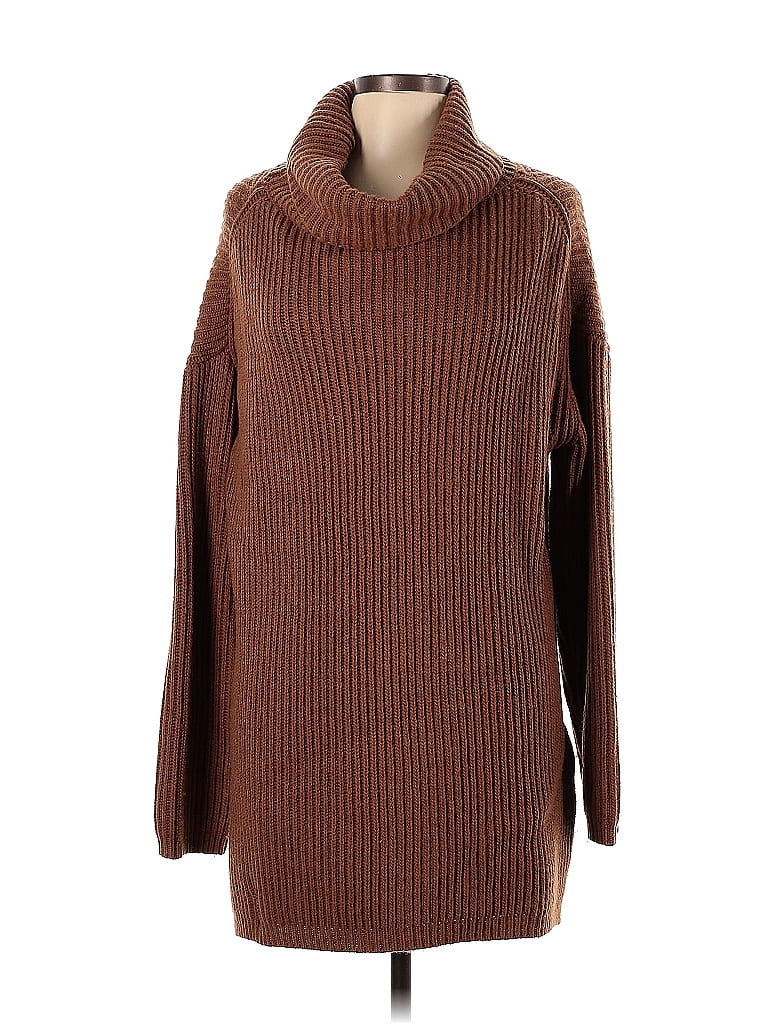 Thakoon Collective Color Block Solid Brown Oversized Turtleneck Sweater ...