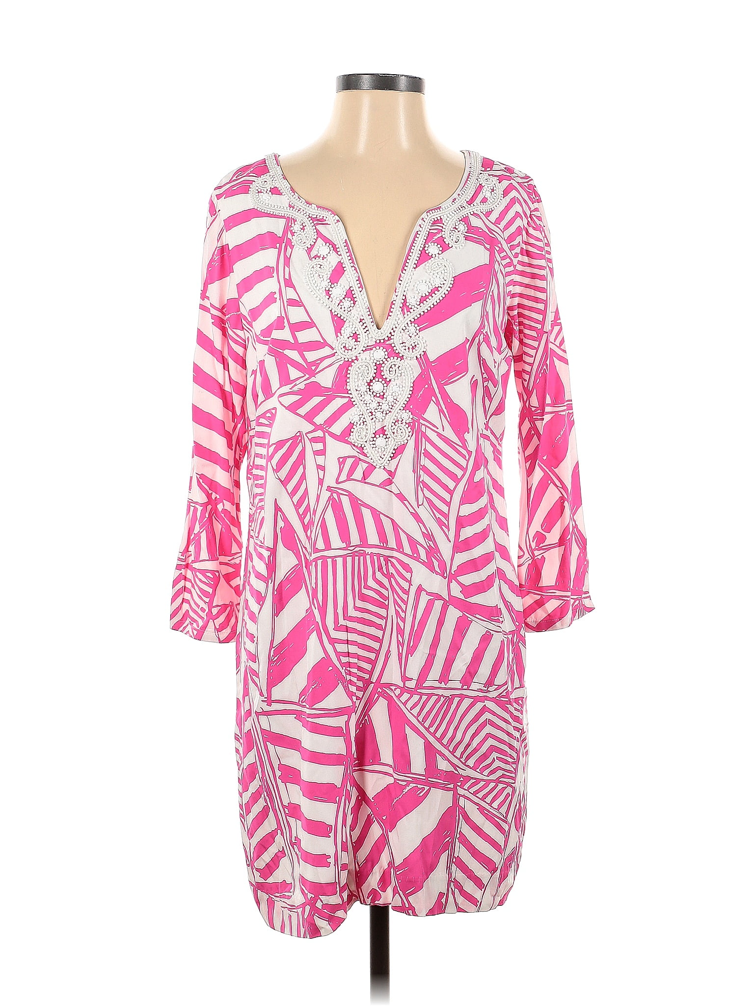 Lilly Pulitzer 100 Rayon Tropical Multi Color Pink Casual Dress Size M