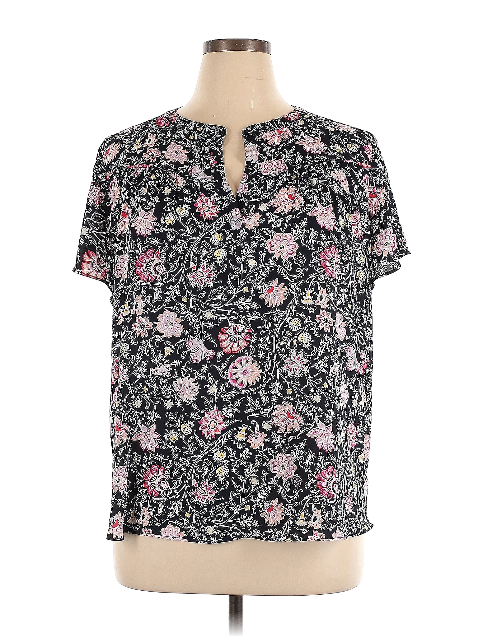Ann Taylor LOFT 100% Rayon Floral Multi Color Black Short Sleeve Top ...