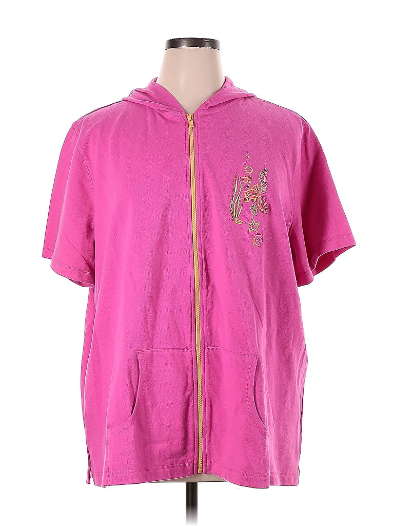 Quacker Factory 100% Cotton Solid Pink Zip Up Hoodie Size 2X (Plus ...