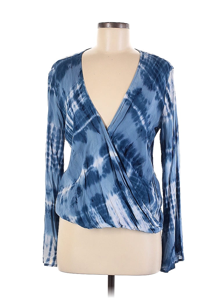 Lovestitch 100 Rayon Tie Dye Blue Long Sleeve Blouse Size M 55 Off