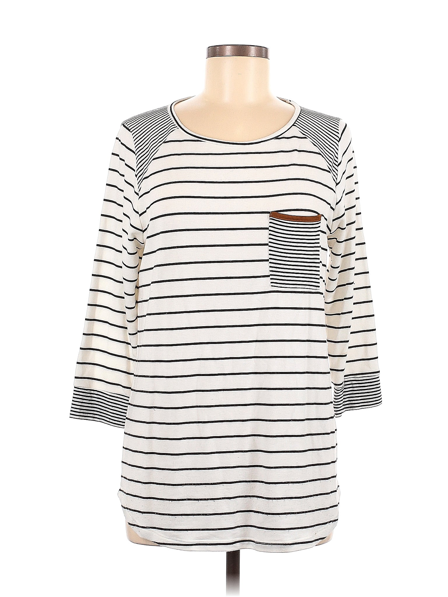 Pink Clover Stripes White Gray 3/4 Sleeve Top Size M - 56% off | thredUP