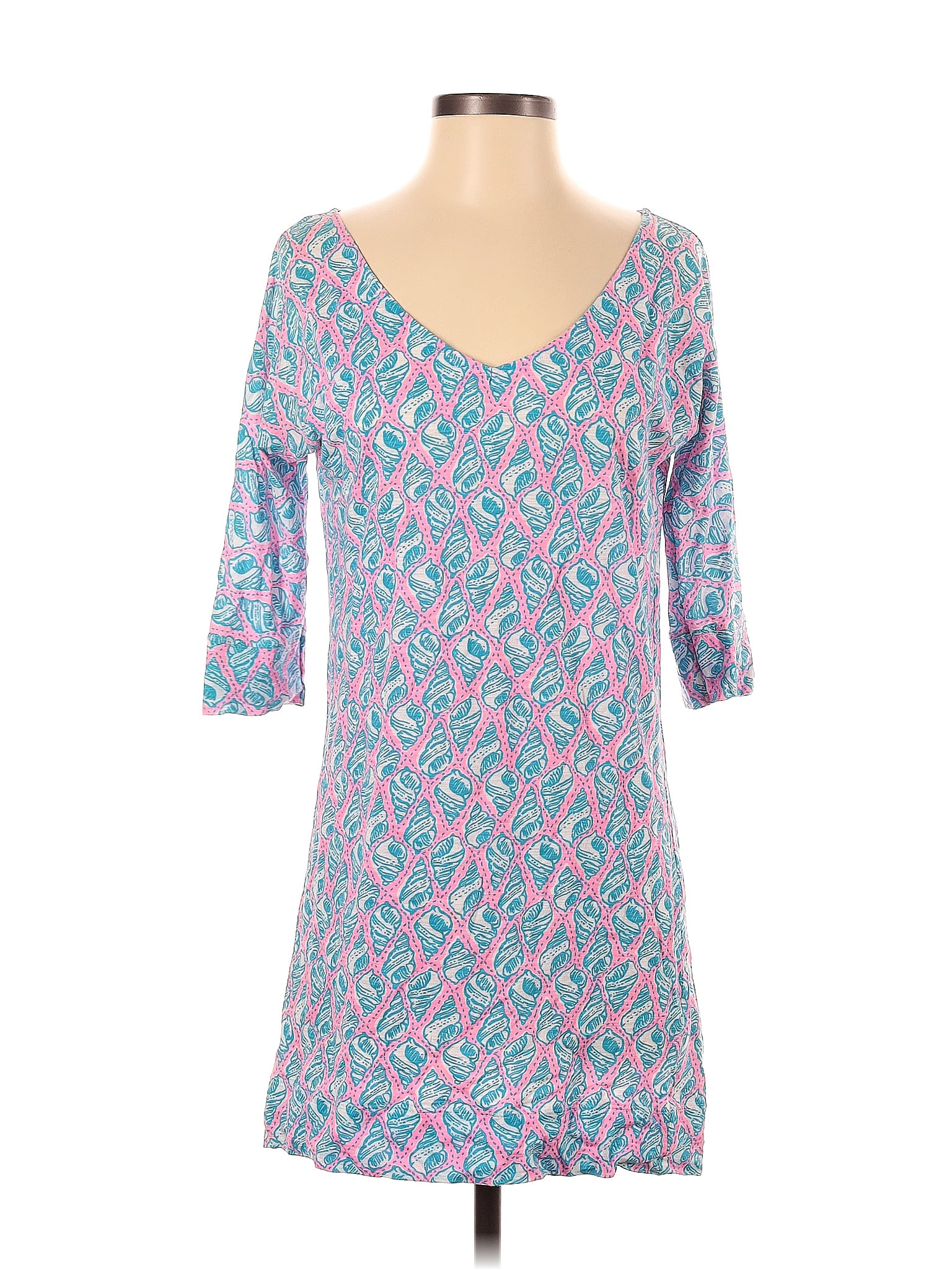 Lilly Pulitzer 100 Cotton Multi Color Blue Casual Dress Size Xs 66