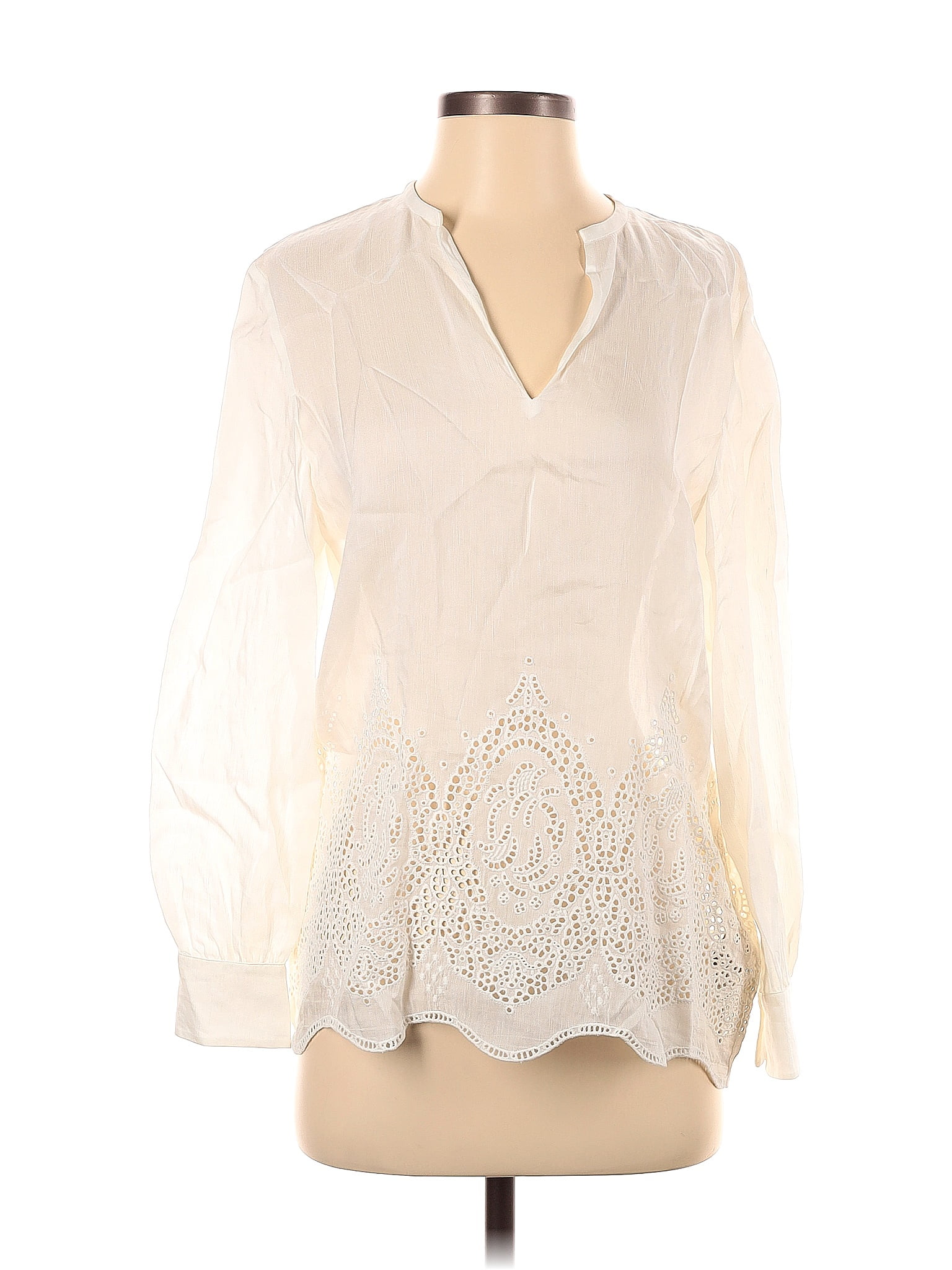 Massimo Dutti 100 Cotton White Ivory Long Sleeve Blouse Size 2 79