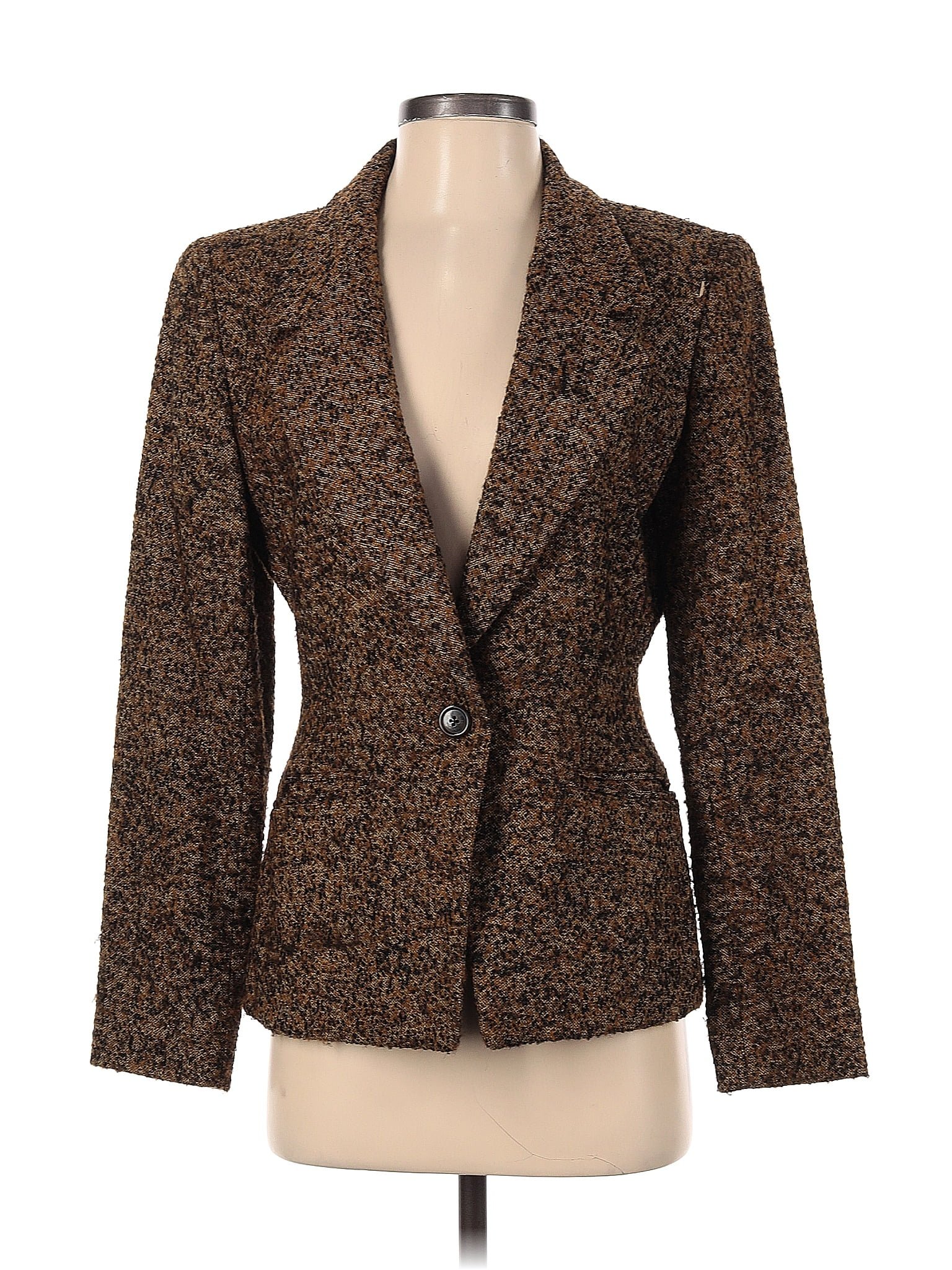 Linda Allard Ellen Tracy Marled Damask Tweed Brocade Brown Wool Blazer ...