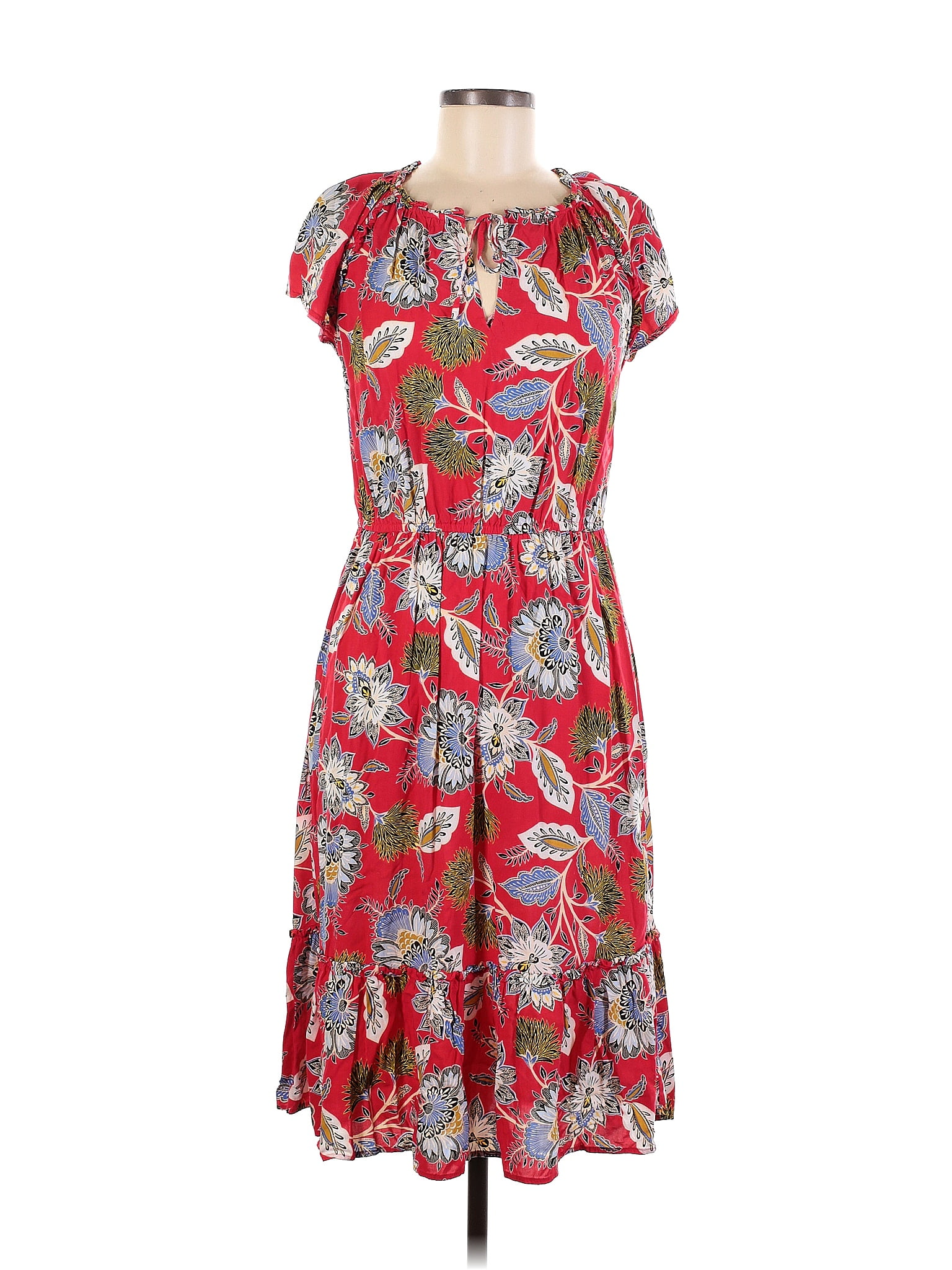 Ann Taylor Loft 100 Rayon Floral Multi Color Red Casual Dress Size M