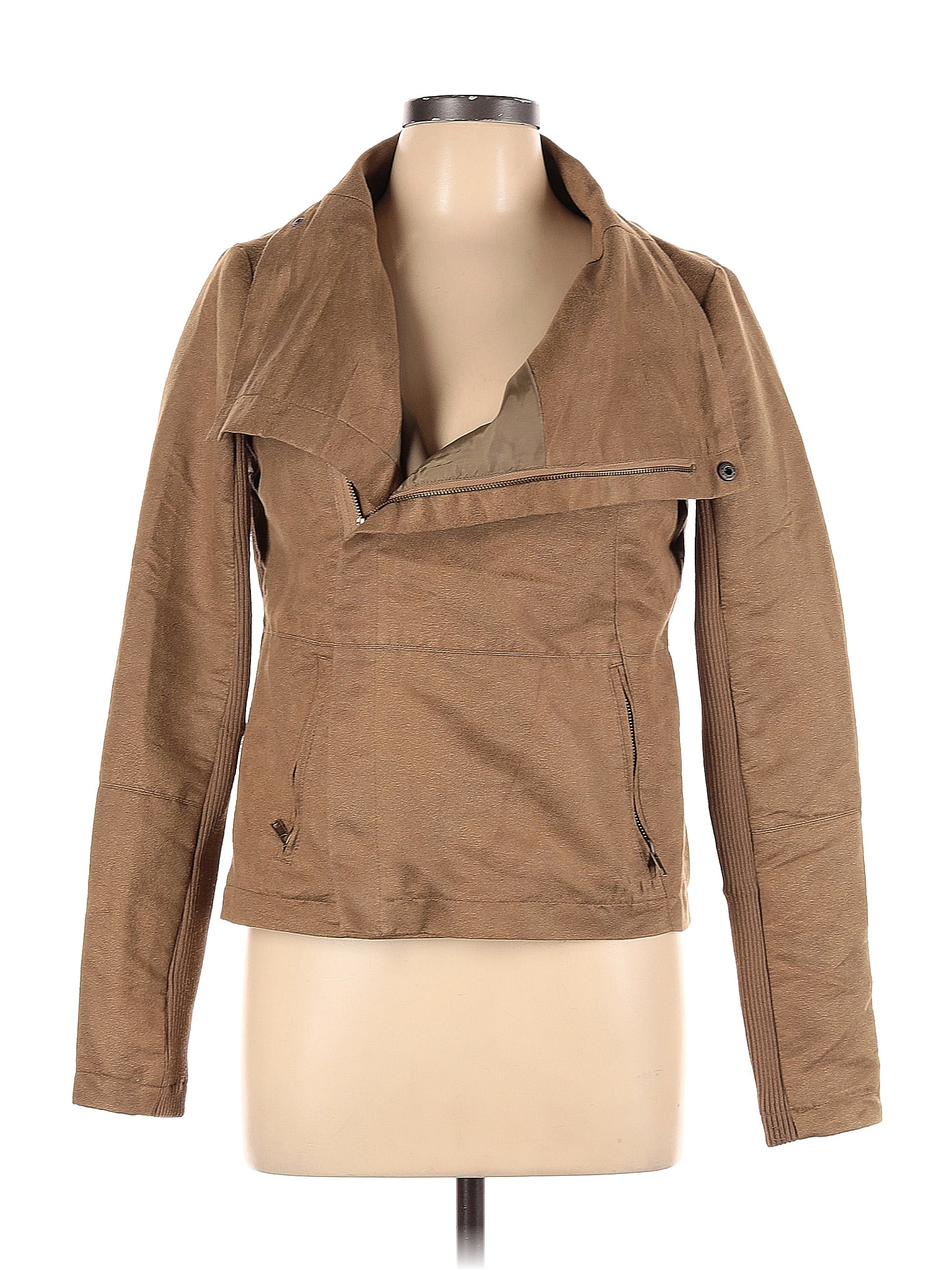 Thread & Supply 100% Polyester Solid Brown Faux Leather Jacket Size L ...
