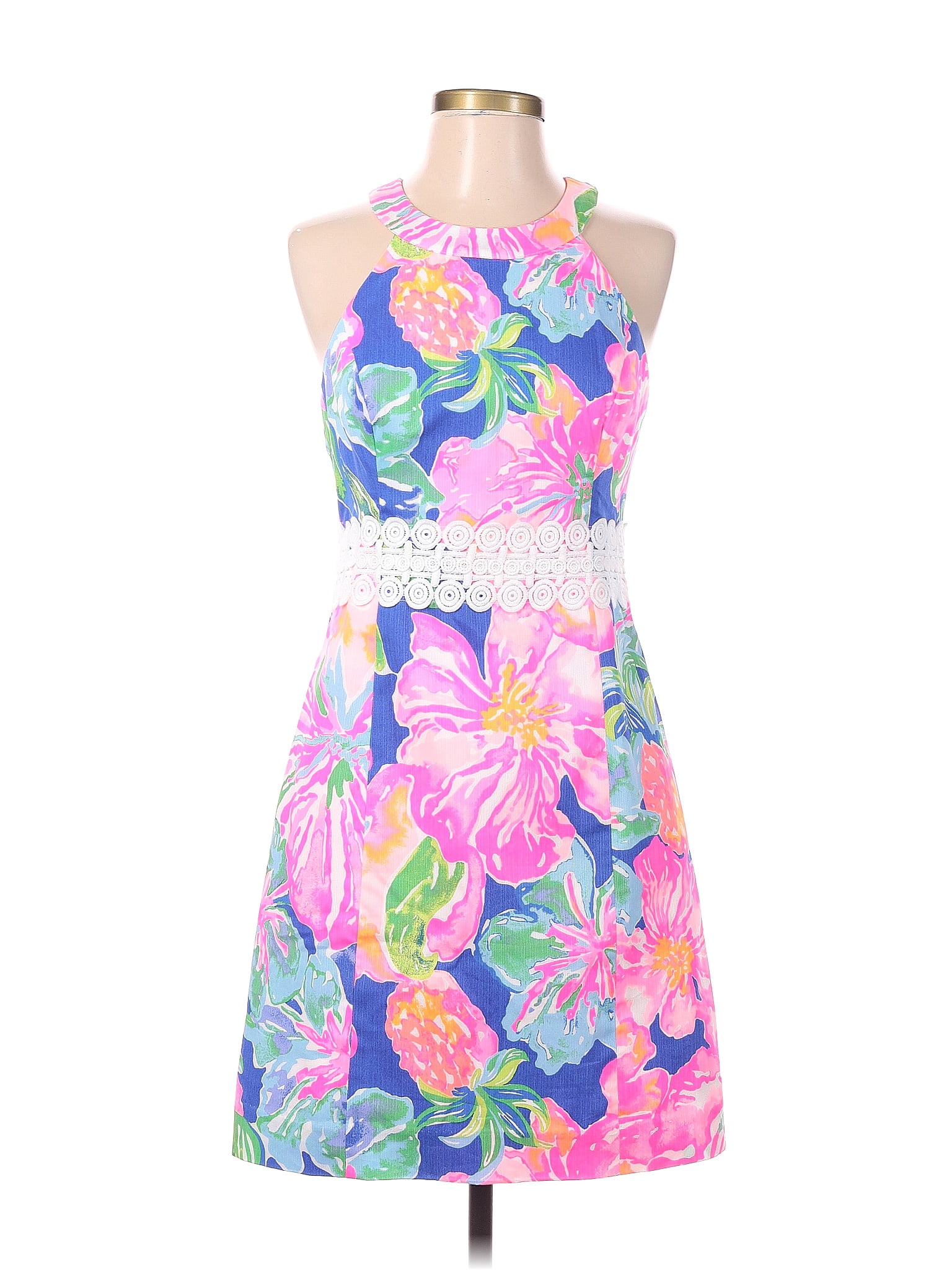 Lilly Pulitzer 100 Cotton Floral Multi Color Blue Casual Dress Size 2