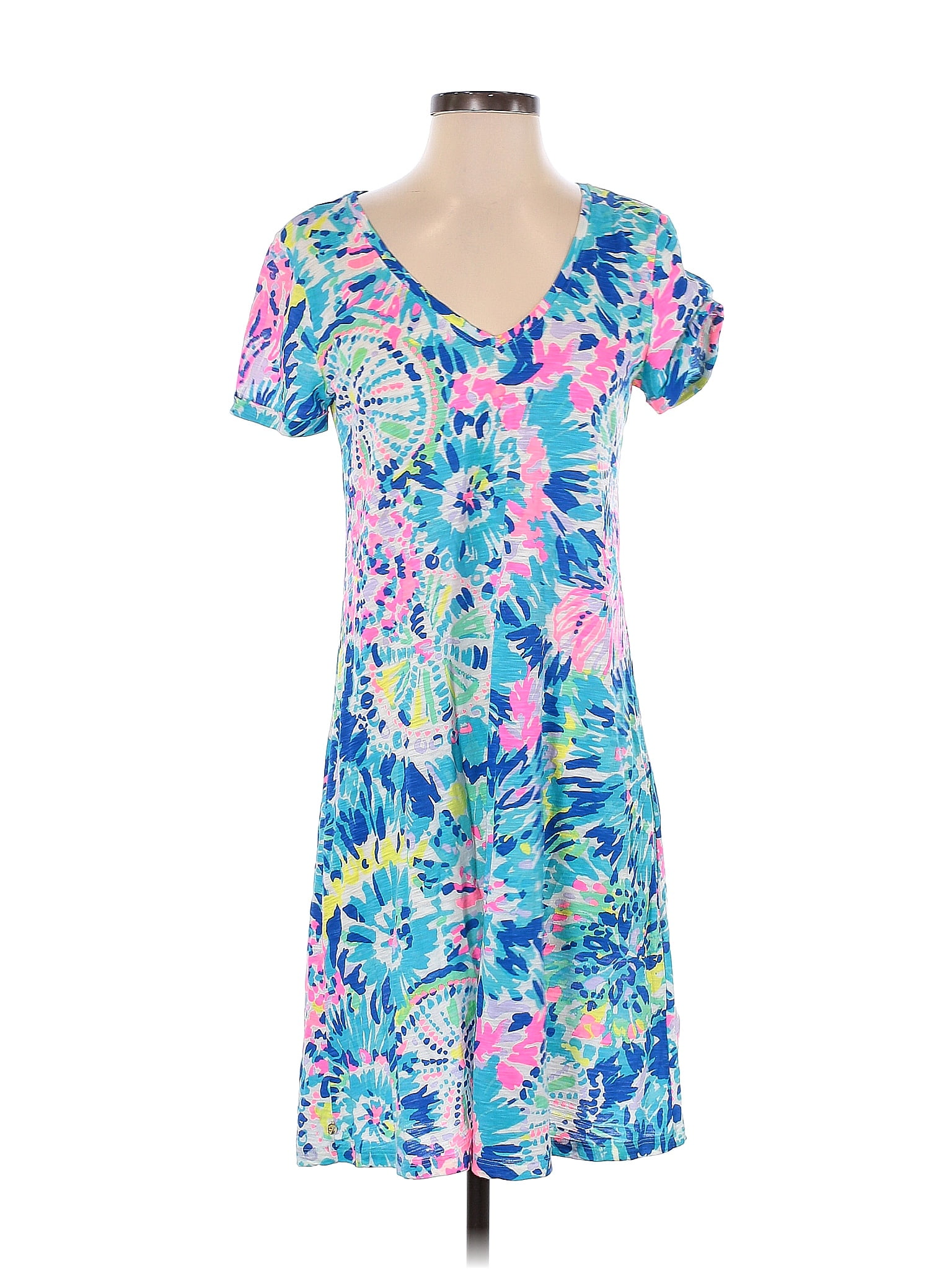 Lilly Pulitzer 100 Cotton Multi Color Blue Casual Dress Size S 48