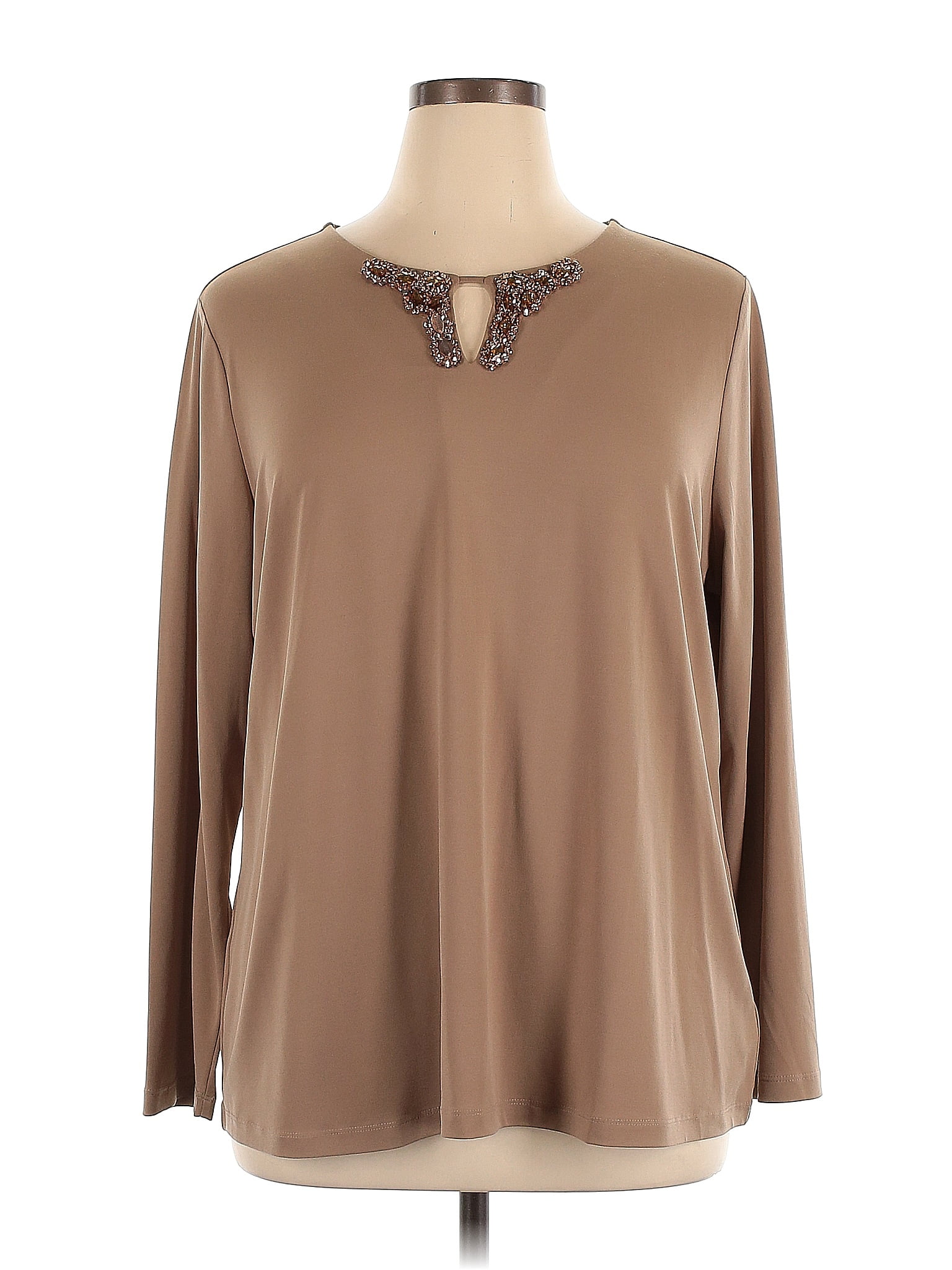 Susan Graver Solid Tan Brown Long Sleeve Blouse Size Xl 65 Off Thredup