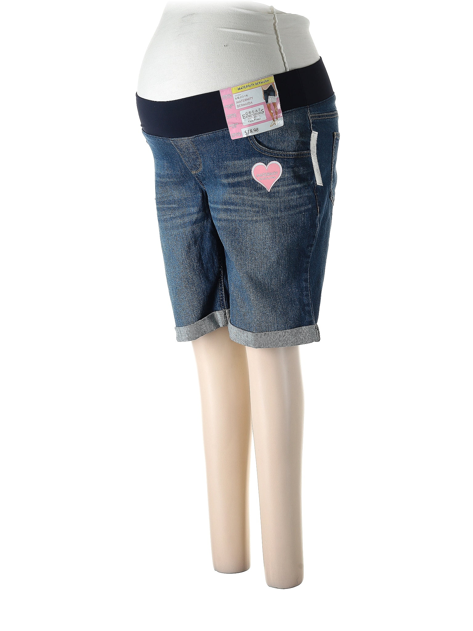 Great Expectations Maternity Solid Blue Denim Shorts Size L (Maternity ...