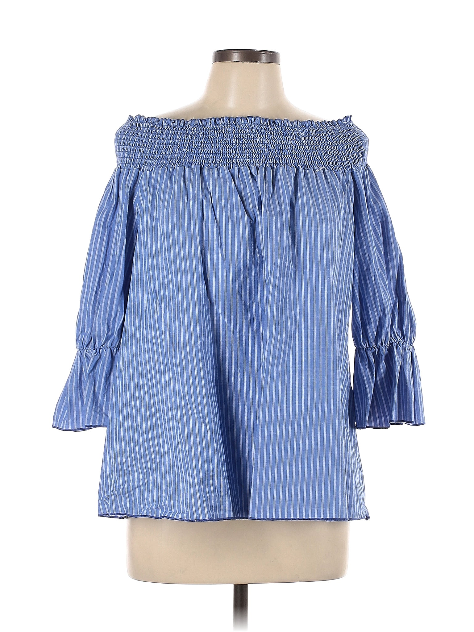 Love In Stripes Blue Long Sleeve Blouse Size L 51 Off Thredup