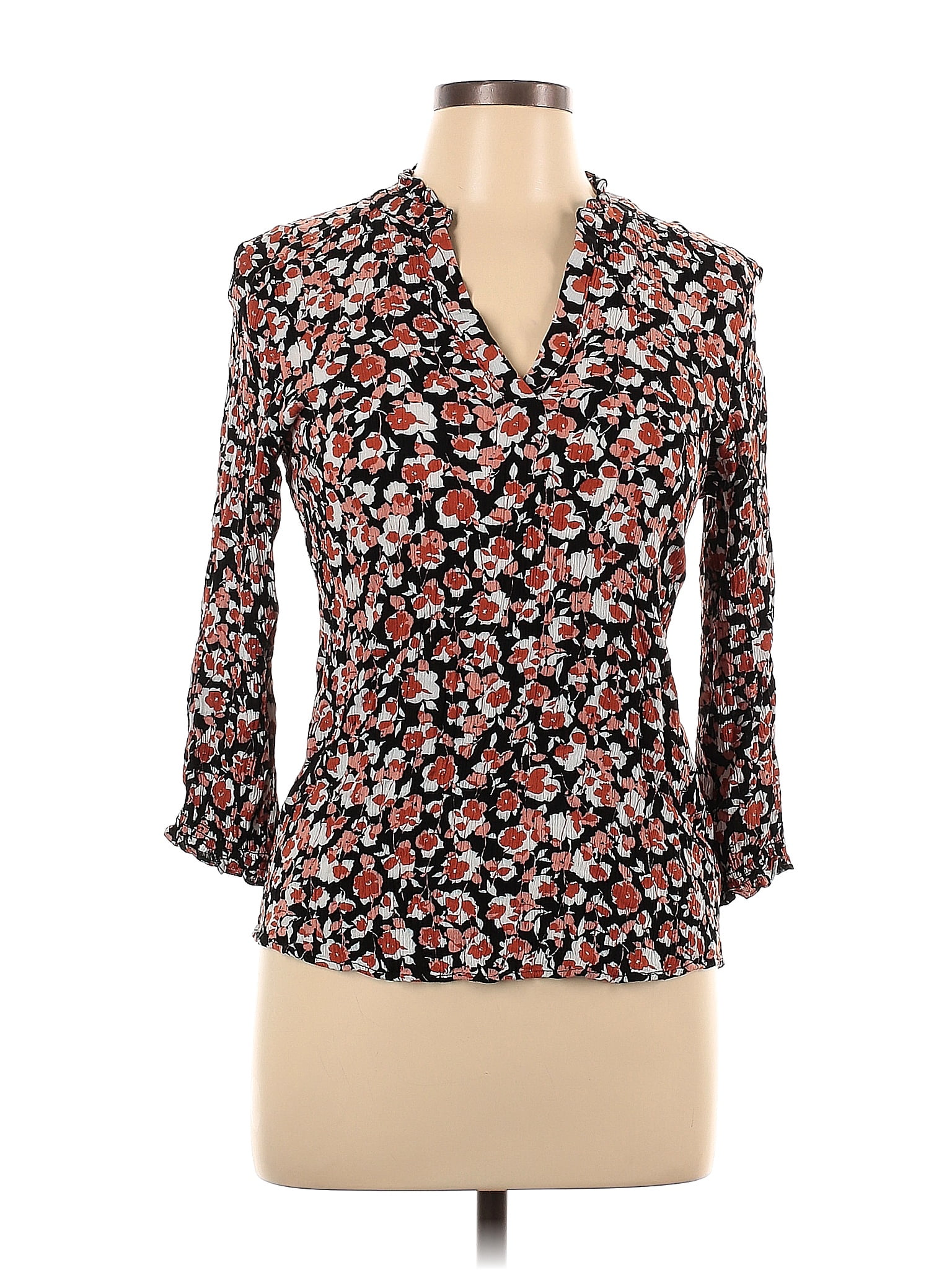 Fun2Fun 100% Rayon Floral Multi Color Black 3/4 Sleeve Blouse Size M ...