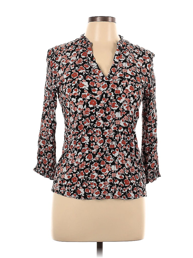 Fun2Fun 100% Rayon Floral Multi Color Black 3/4 Sleeve Blouse Size M ...