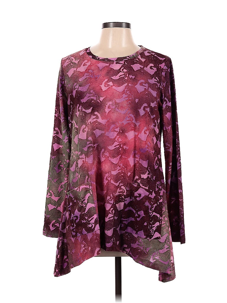 Logo By Lori Goldstein Multi Color Burgundy Long Sleeve Blouse Size M