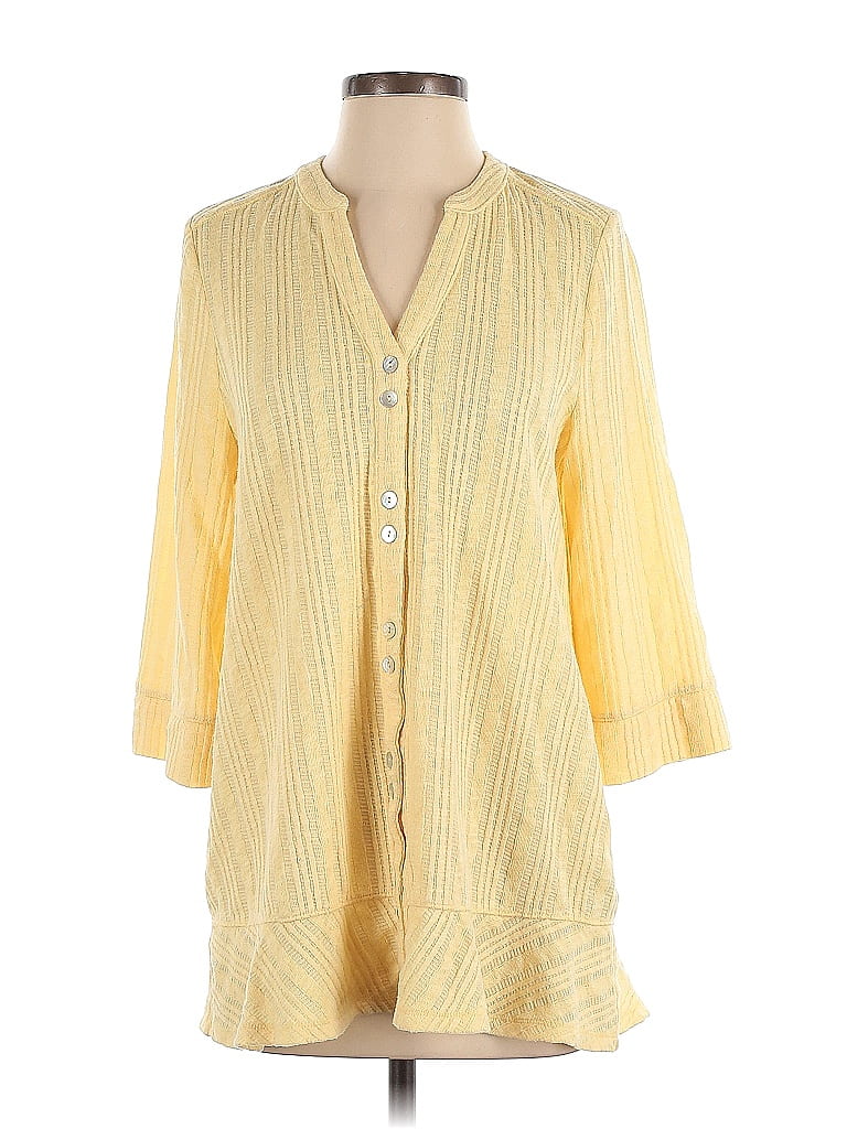Soft Surroundings Checkered-gingham Yellow Long Sleeve Blouse Size S ...
